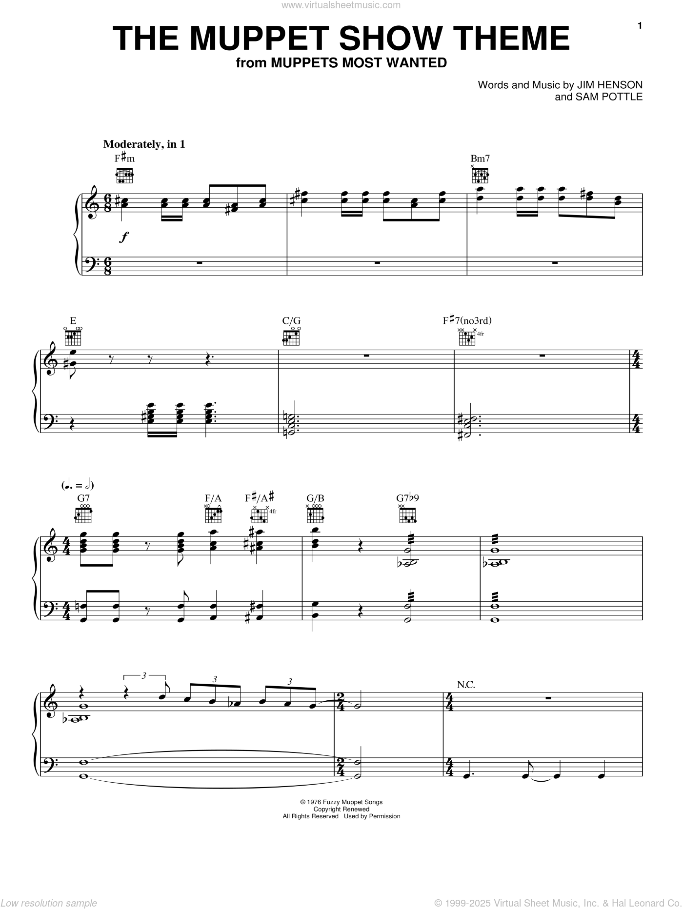 The Muppet Show Theme sheet music for voice, piano or guitar v2