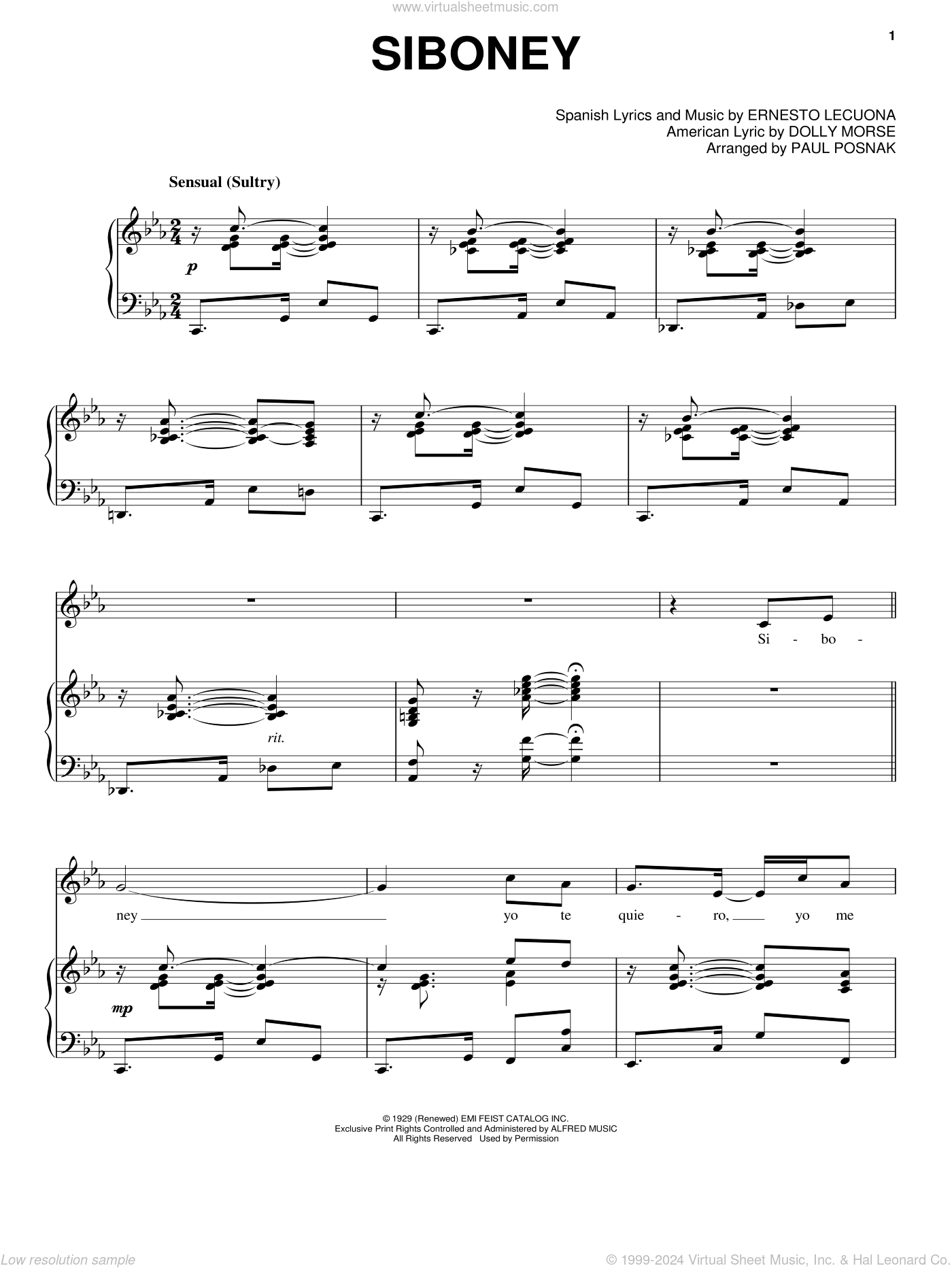 Siboney sheet music for voice and piano (PDF-interactive)