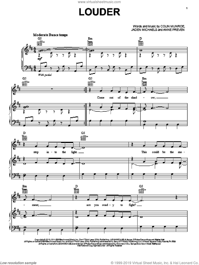 Louder sheet music for voice, piano or guitar (PDF-interactive)