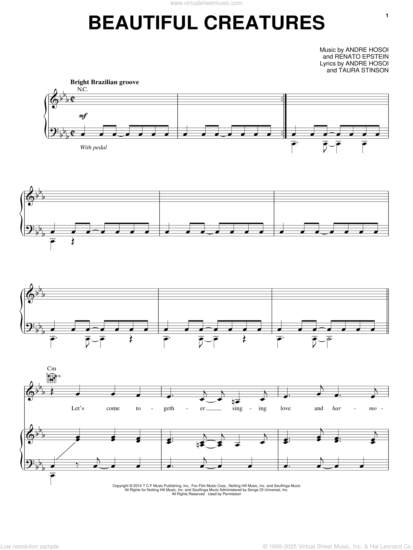 Beautiful Creatures (from Rio 2) sheet music for voice, piano or guitar