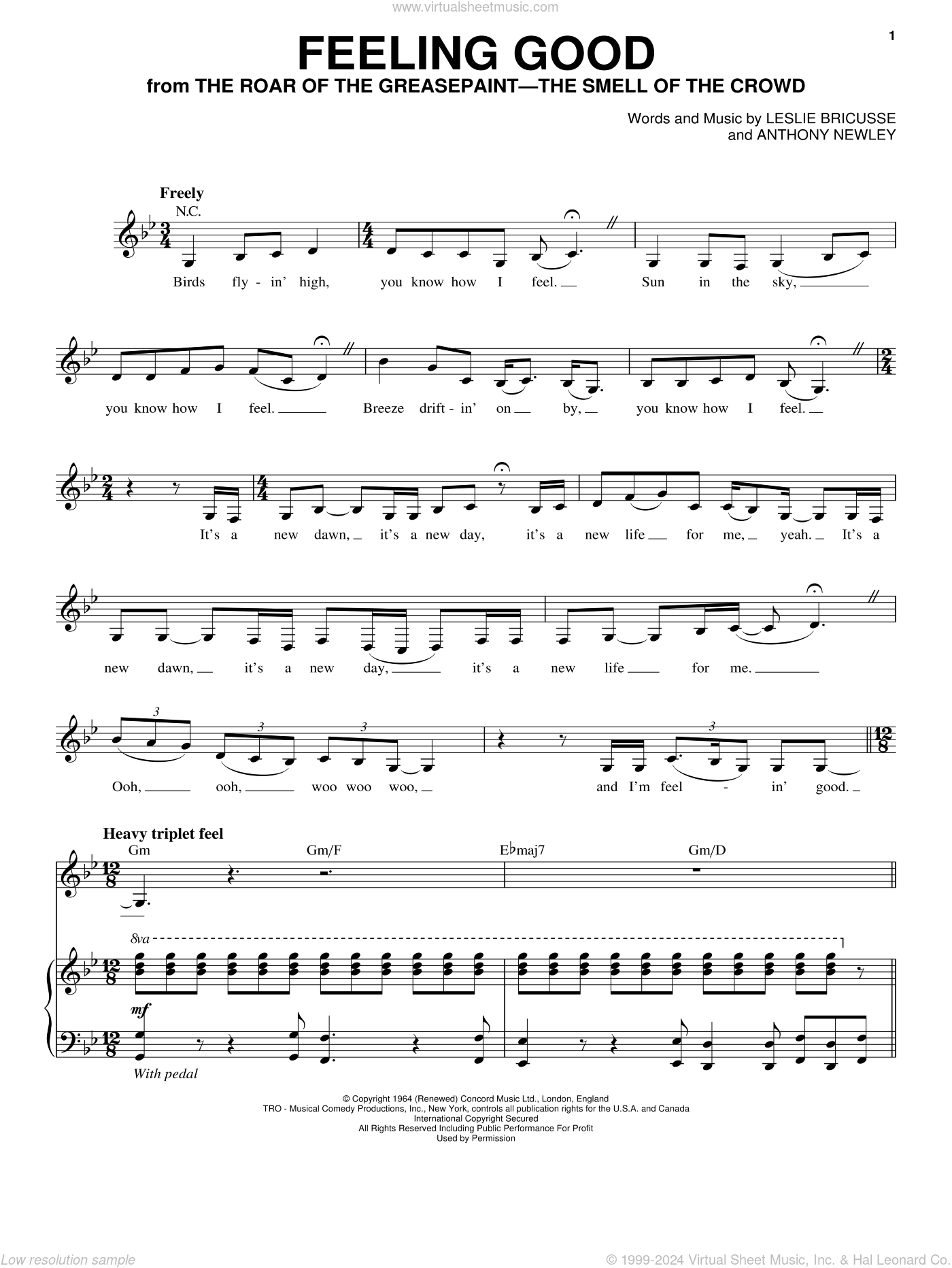 Nina Simone: Feeling Good sheet music for voice and piano (PDF)