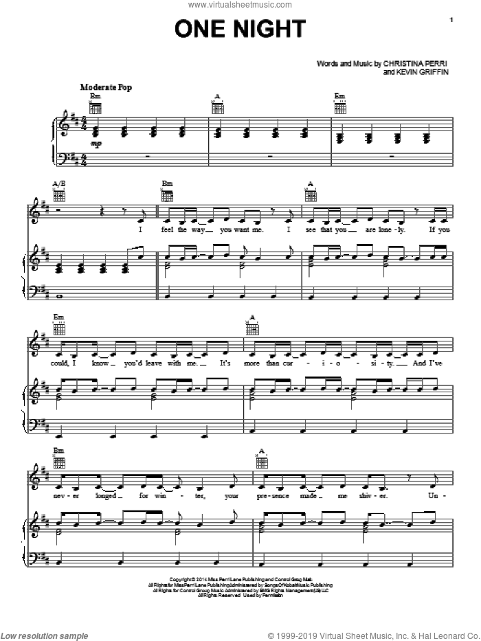 Christina Perri: One Night sheet music for voice, piano or guitar
