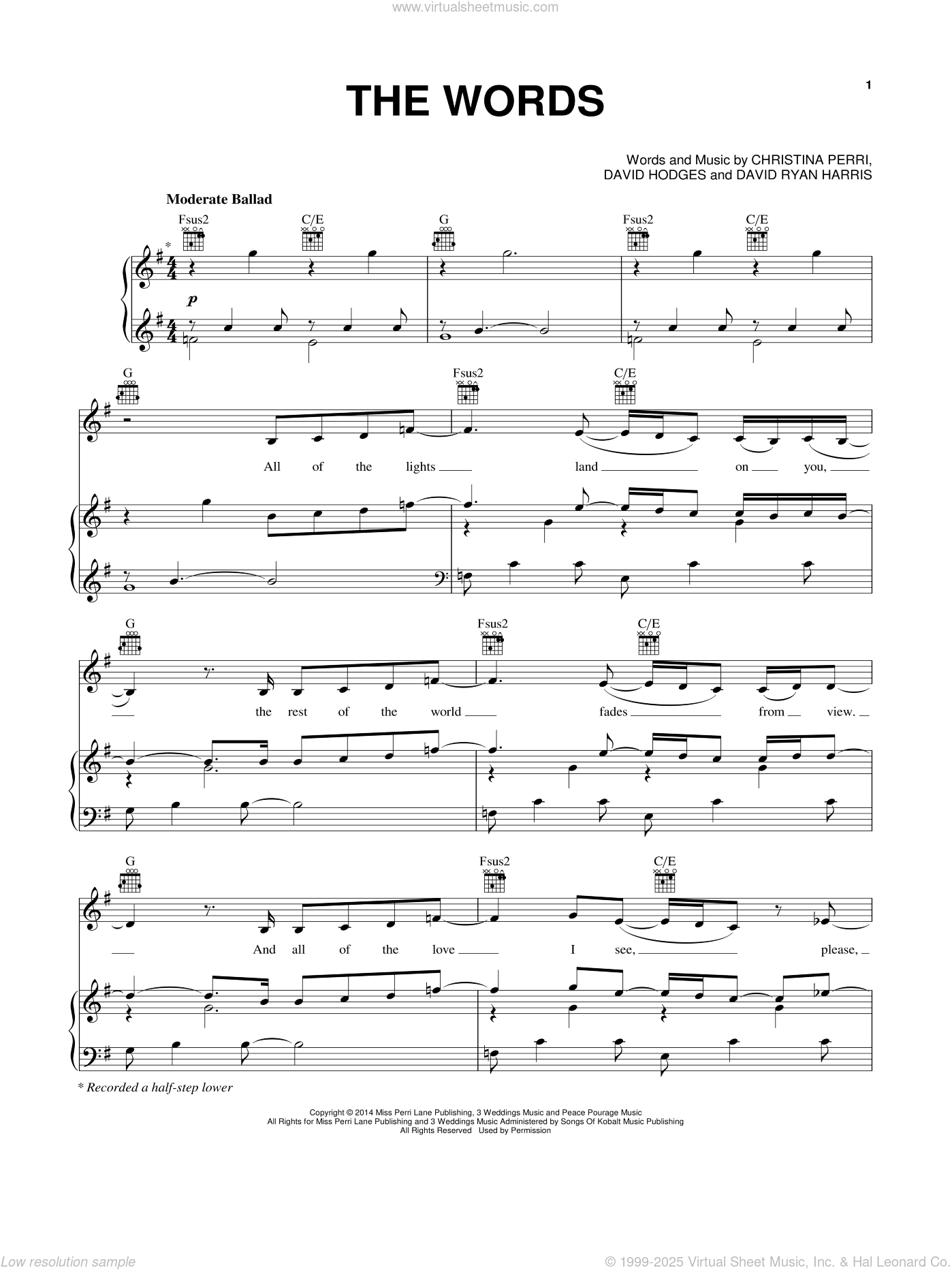 The Words sheet music for voice, piano or guitar (PDF)