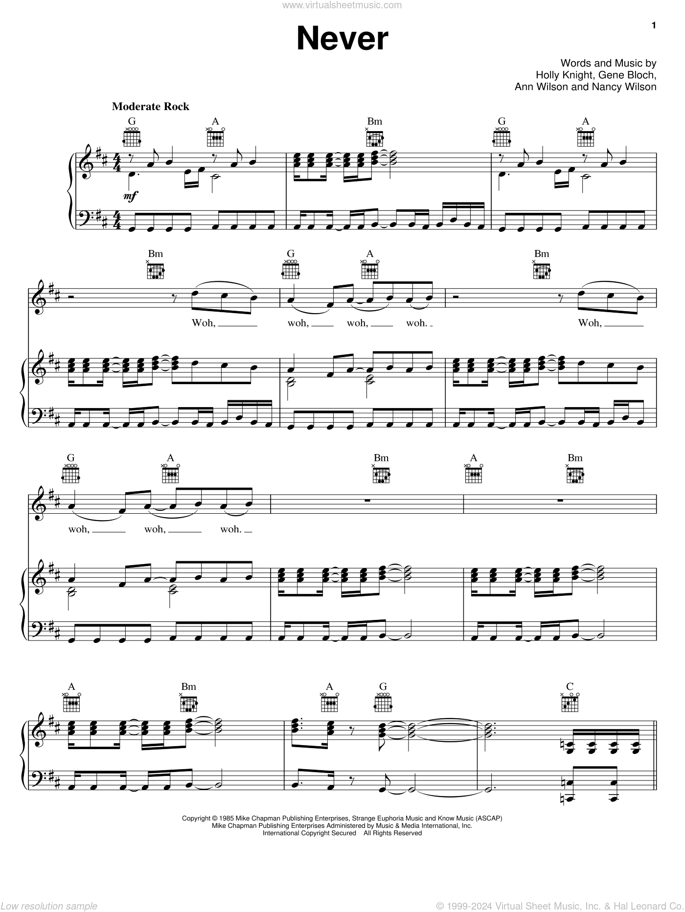 Heart: Never sheet music for voice, piano or guitar (PDF)
