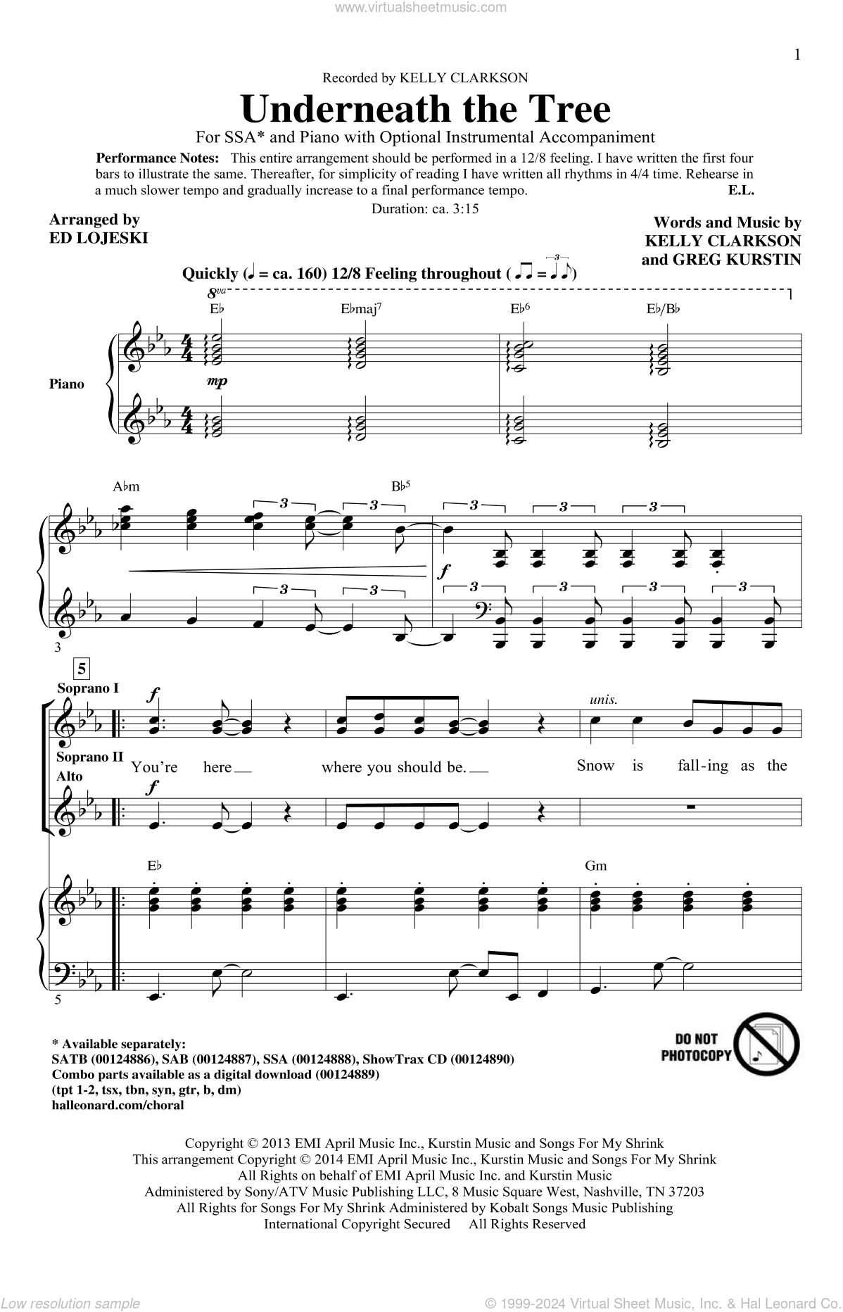 Underneath The Tree sheet music for choir (SSA: soprano, alto)