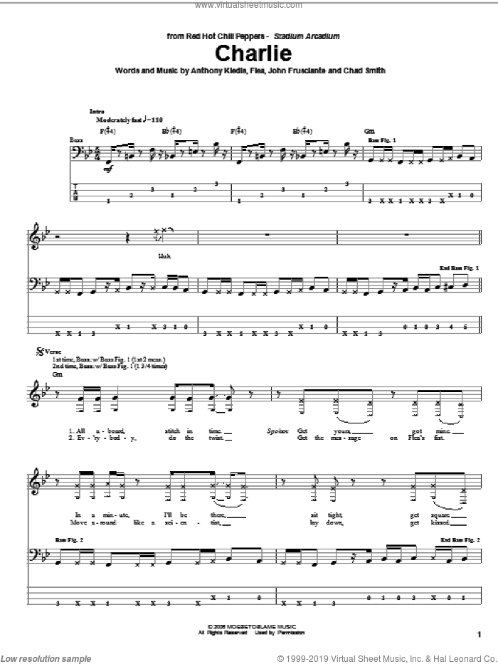 Charlie sheet music for bass (tablature) (bass guitar) (PDF)