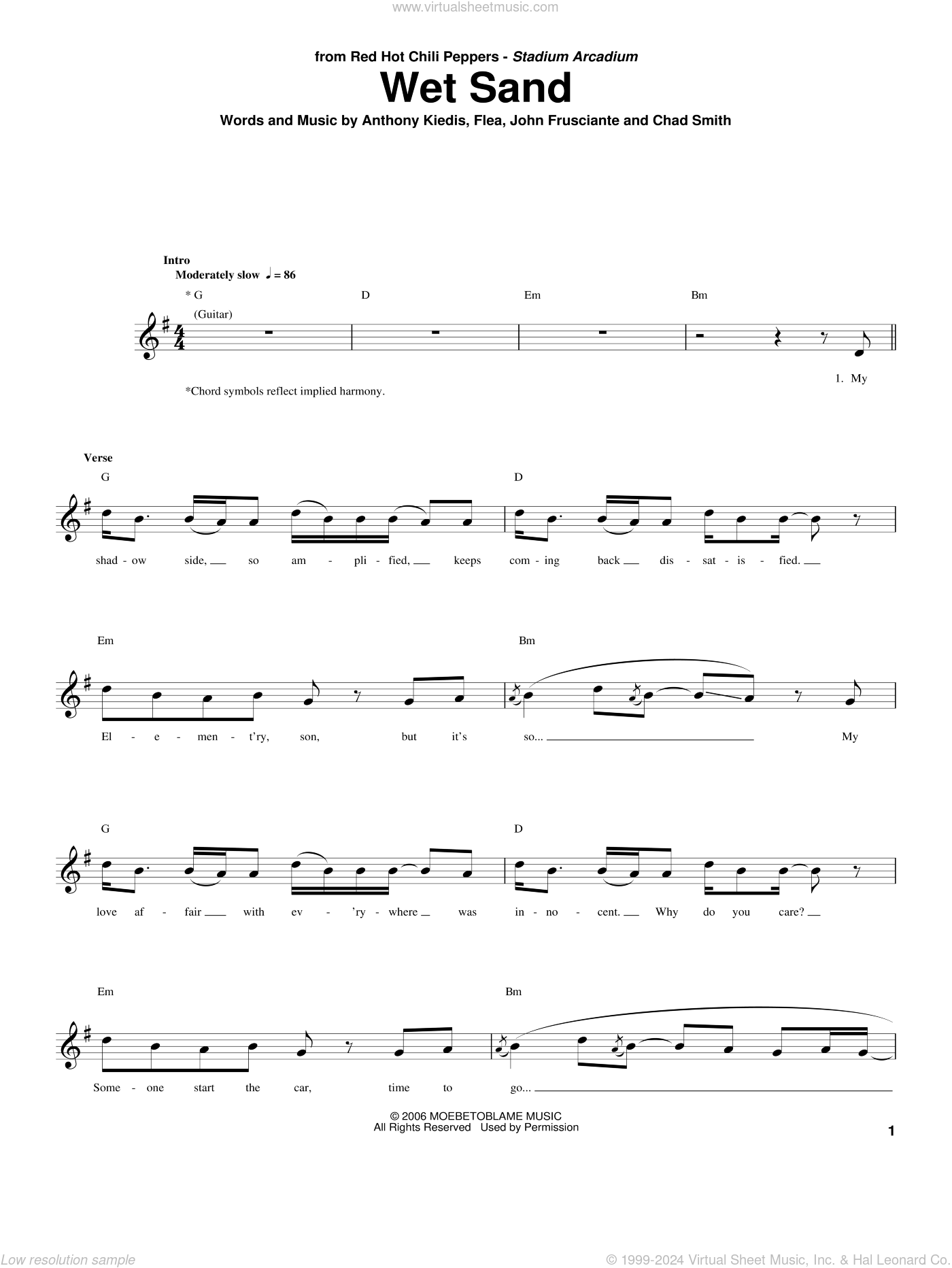 Wet Sand sheet music for bass (tablature) (bass guitar) (PDF)