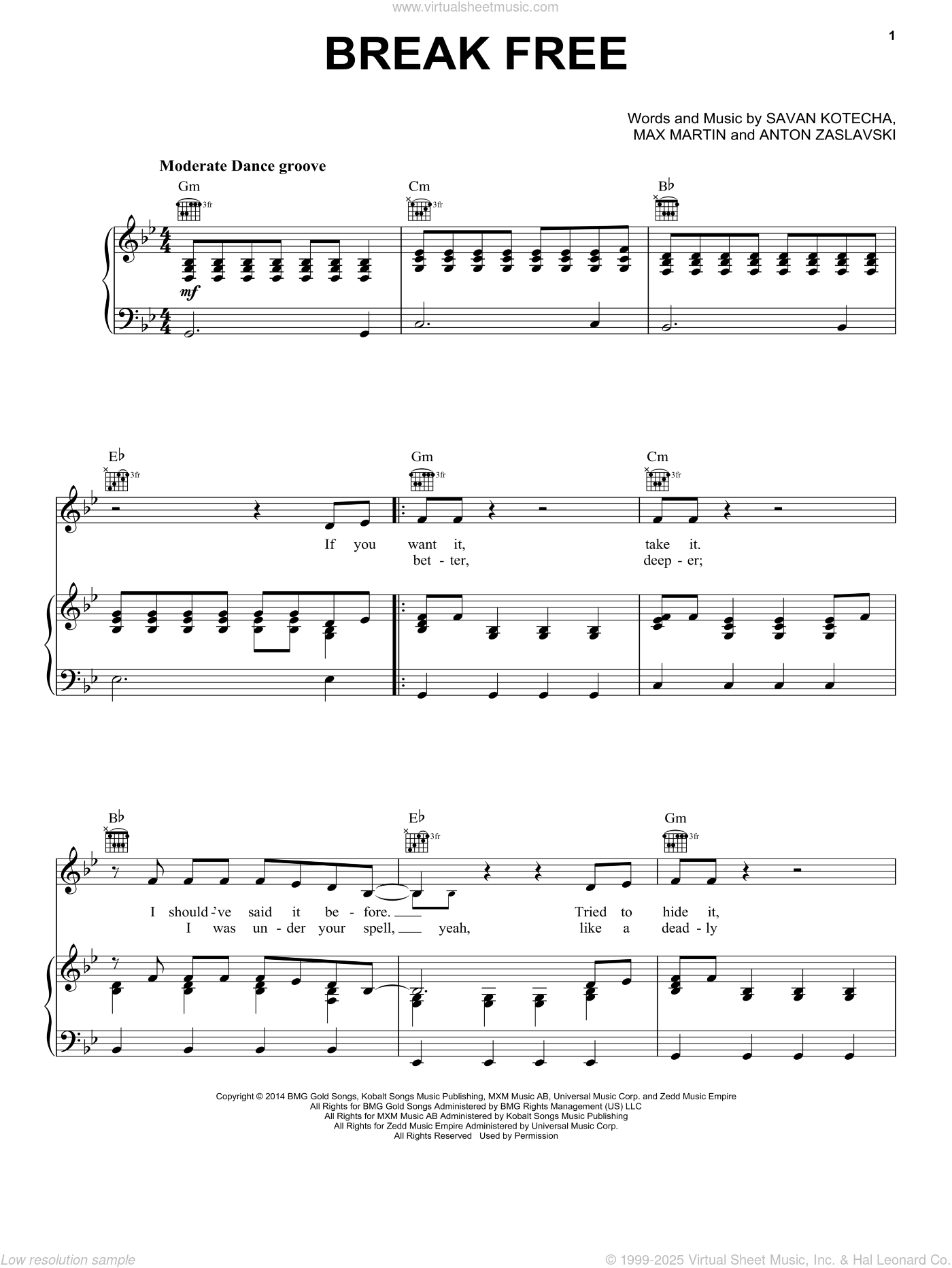 Break Free sheet music for voice, piano or guitar (PDF)