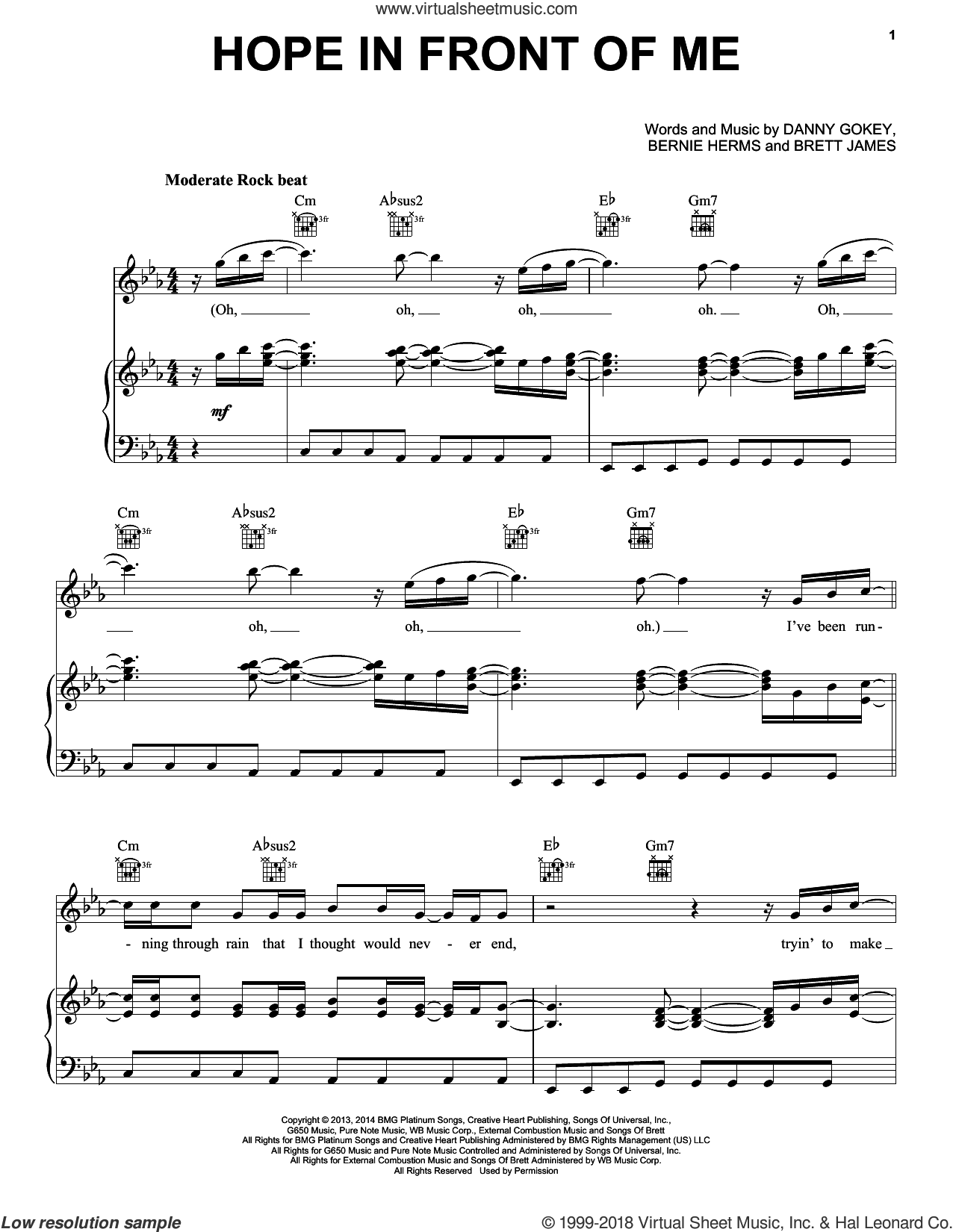 Hope In Front Of Me sheet music for voice, piano or guitar (PDF)