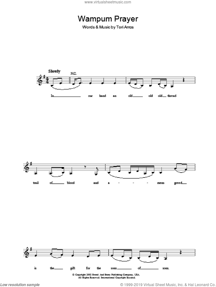 Wampum Prayer sheet music (fake book) (PDF)