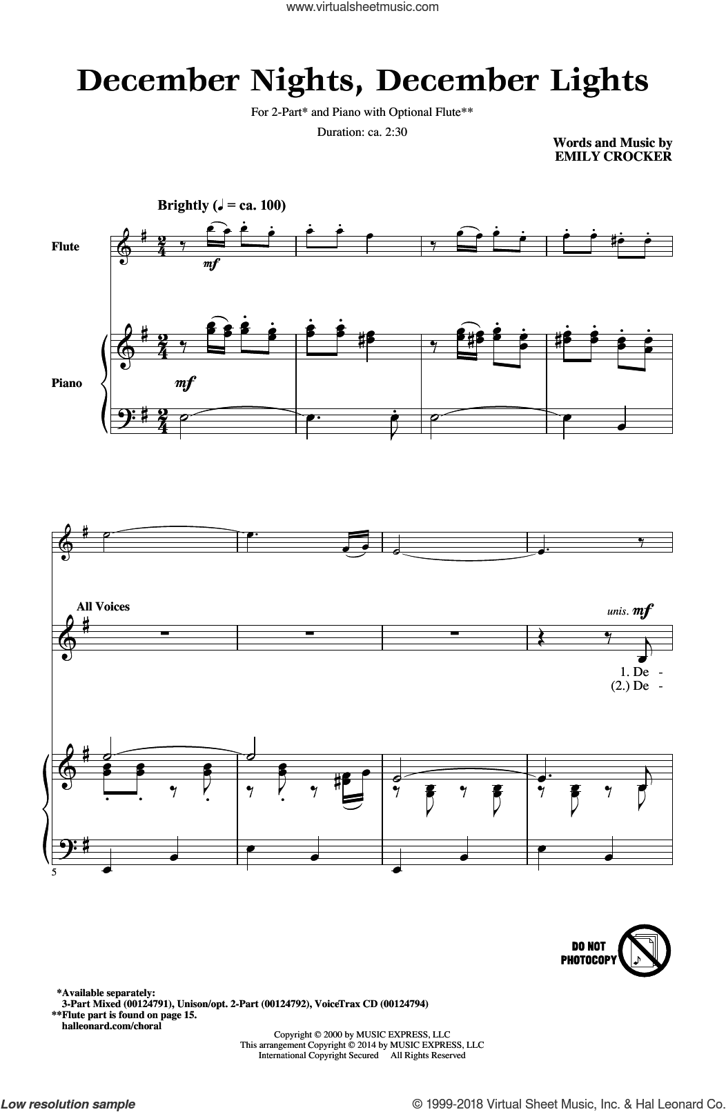 December Nights, December Lights sheet music for choir (Unison)