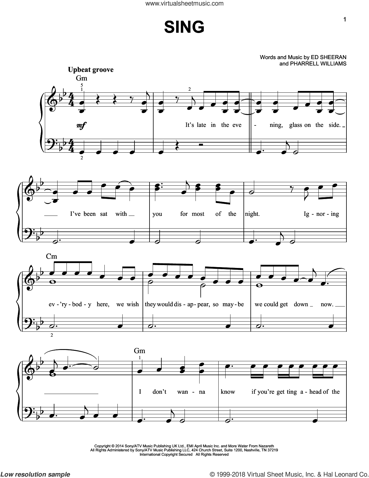 Sing, (easy) sheet music for piano solo (PDF-interactive)