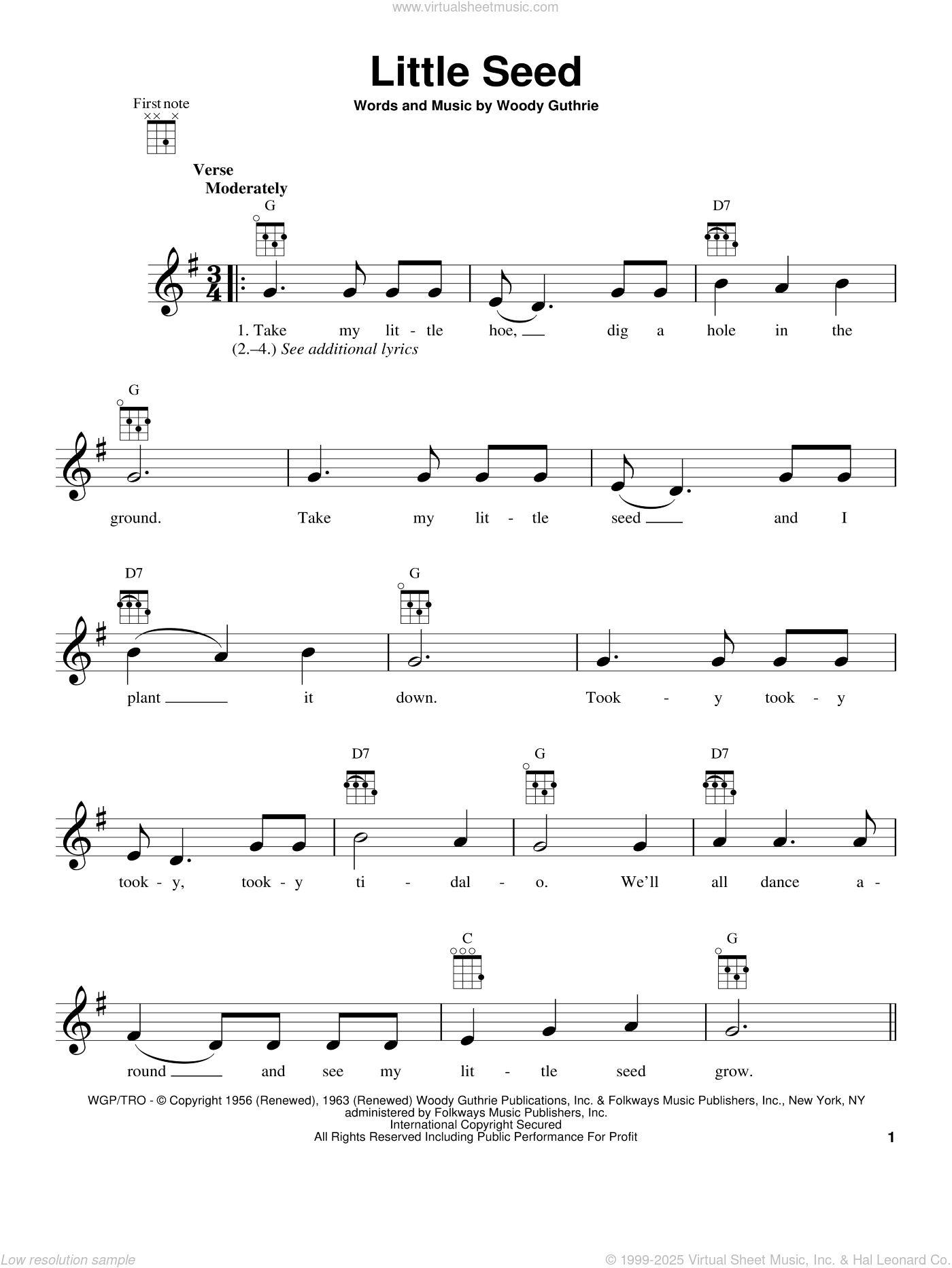 Little Seed sheet music for ukulele (PDF-interactive)