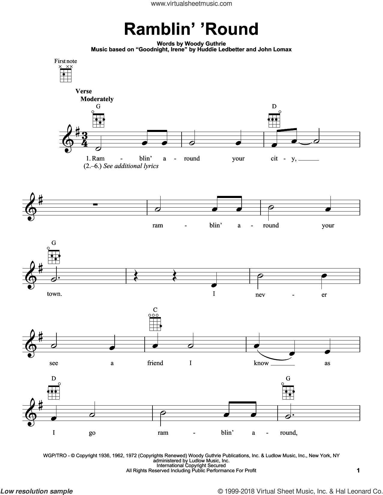 Ramblin' 'Round sheet music for ukulele (PDF-interactive)