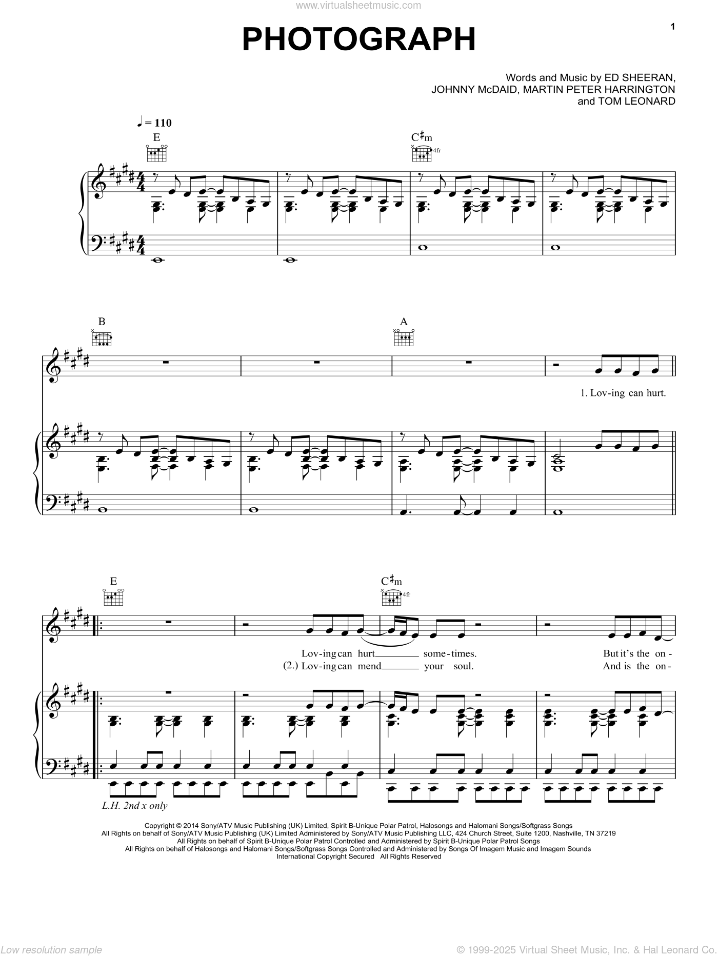 Ed Sheeran: Photograph sheet music for voice, piano or guitar