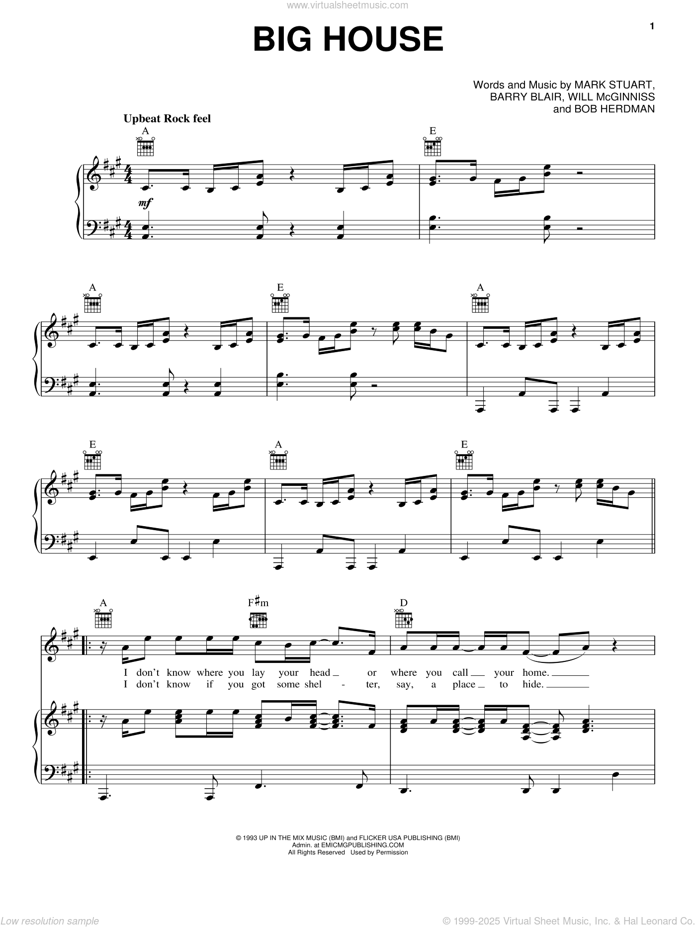 Big House sheet music for voice, piano or guitar (PDF)