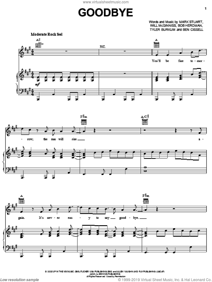 Audio Adrenaline: Goodbye sheet music for voice, piano or guitar