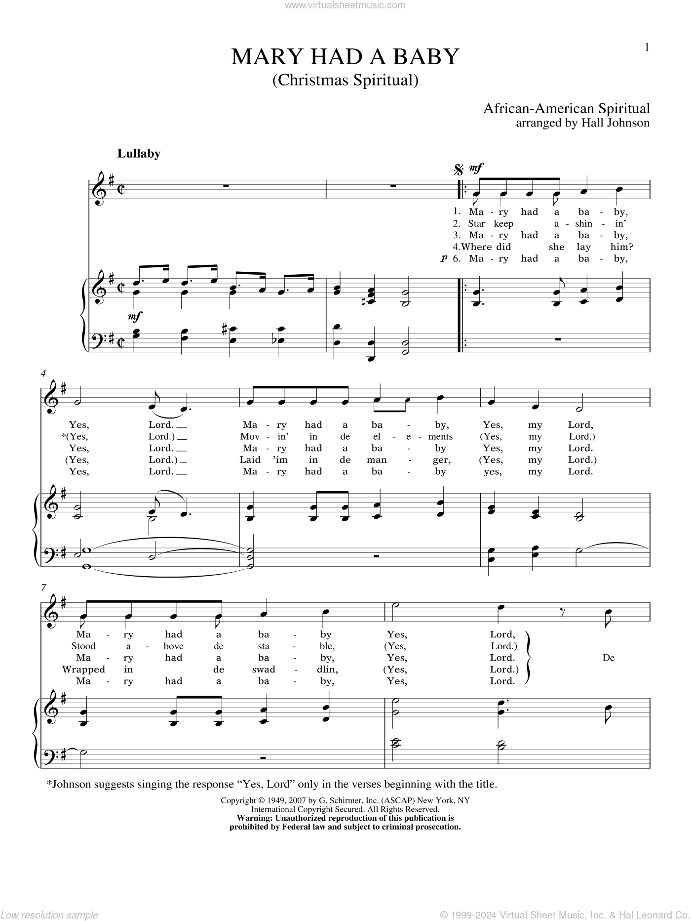 Mary Had A Baby sheet music for voice and piano (High Voice)