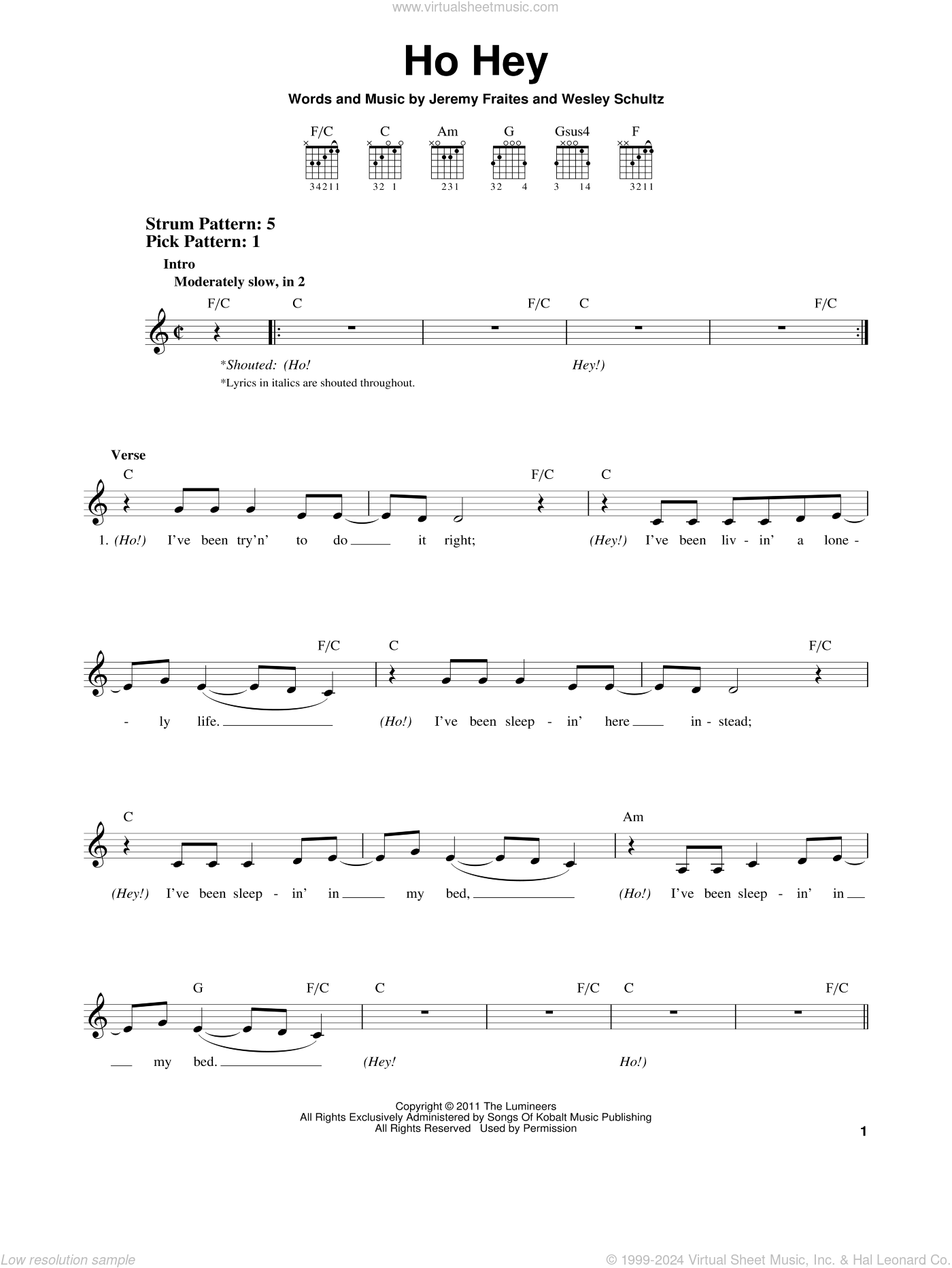 Ho Hey sheet music for guitar solo (chords) (PDF) v2