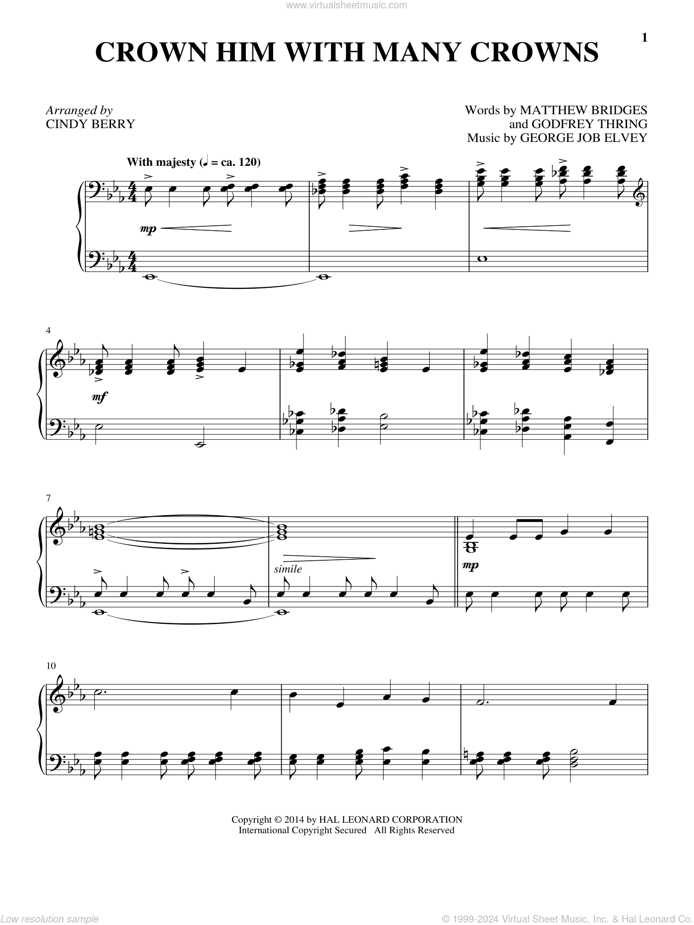 Crown Him With Many Crowns, (intermediate) sheet music for piano solo