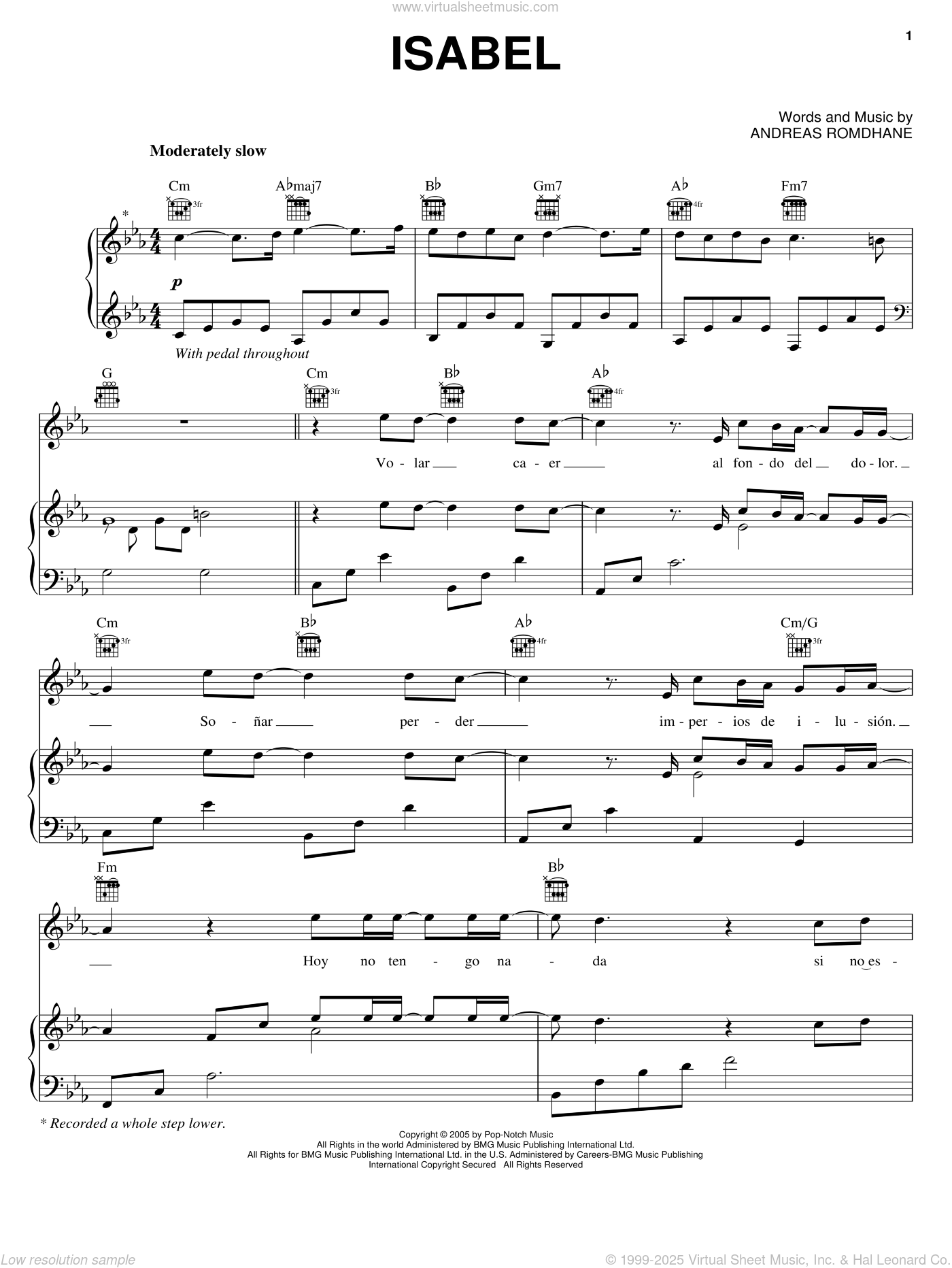 Isabel sheet music for voice, piano or guitar (PDF-interactive)