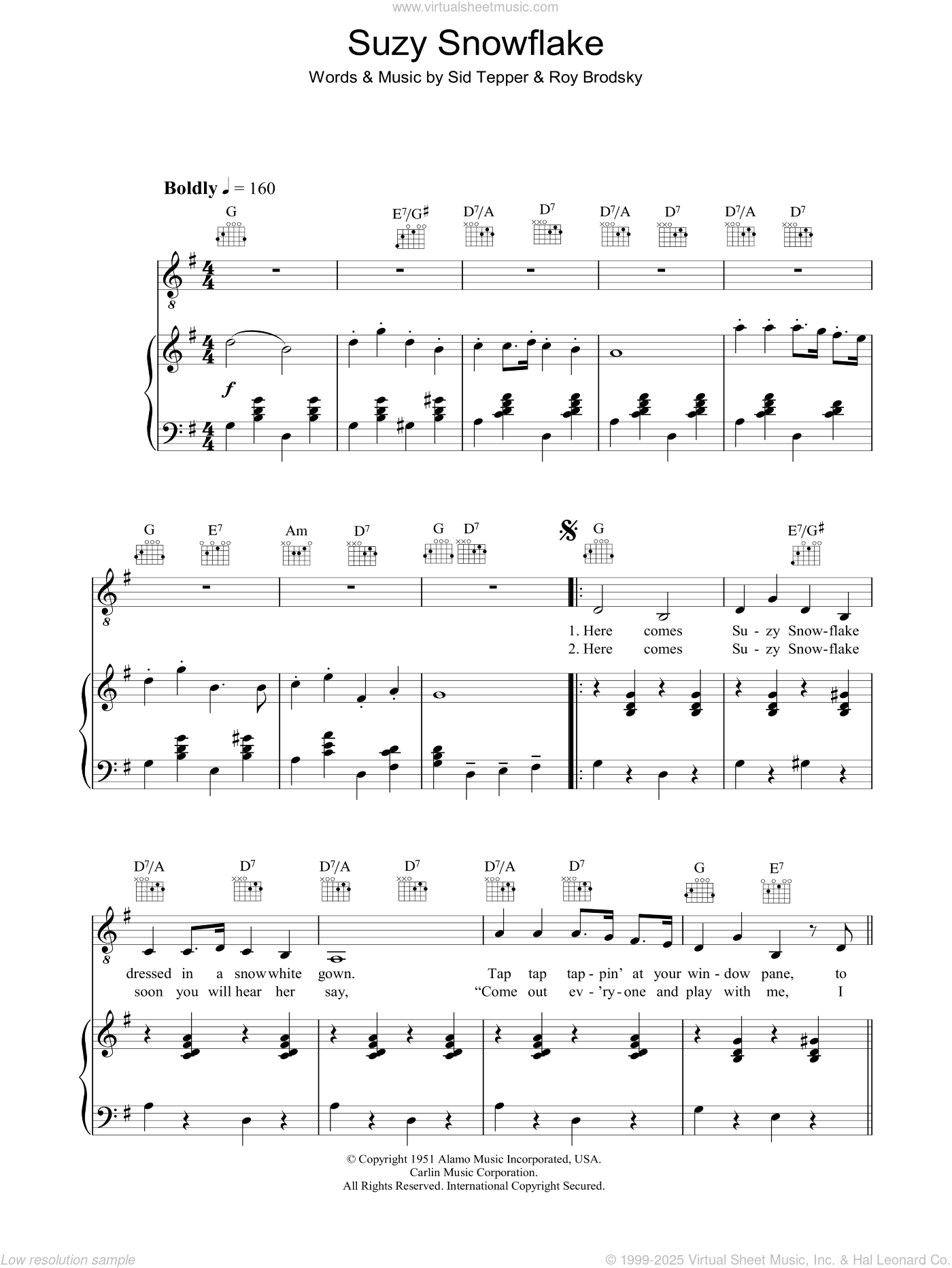 Suzy Snowflake sheet music for voice, piano or guitar v2