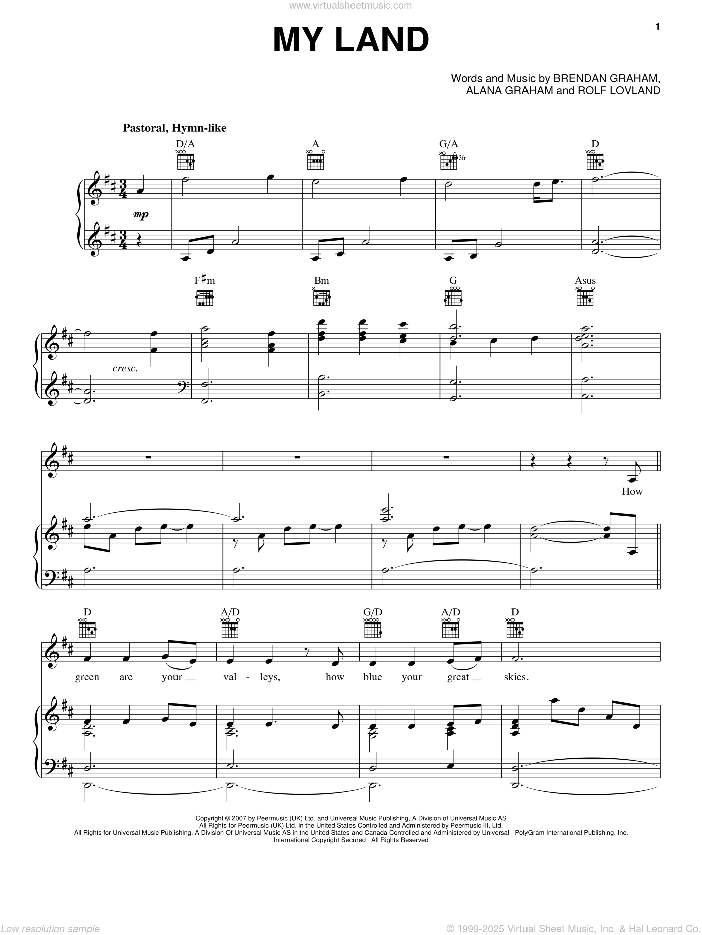 My Land sheet music for voice, piano or guitar (PDF-interactive)