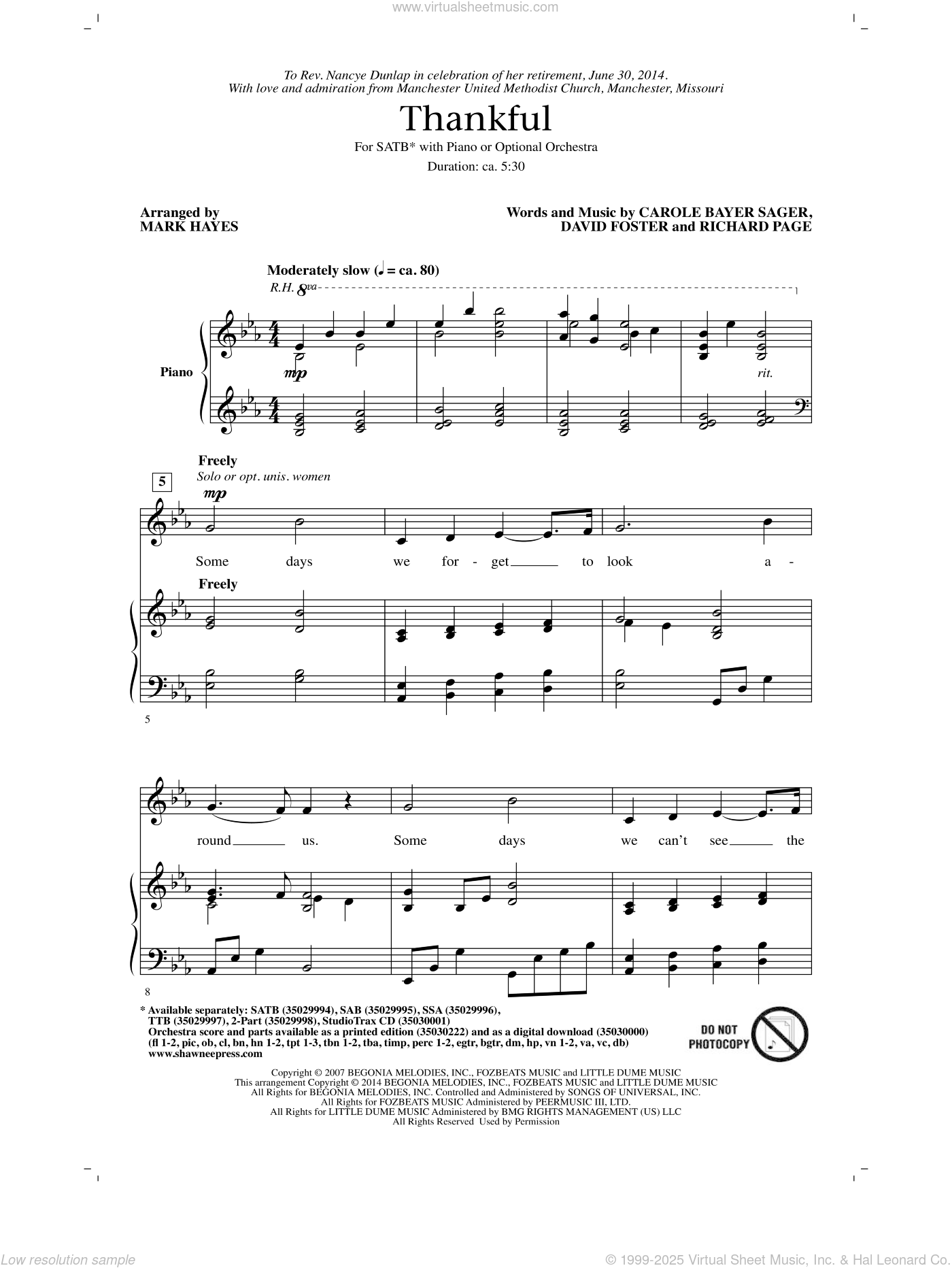 Thankful (arr. Mark Hayes) sheet music for choir (SATB: soprano, alto ...