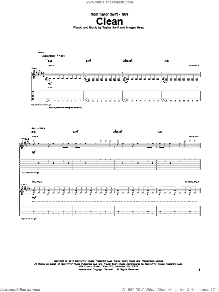 Clean sheet music for guitar (tablature) (PDF)