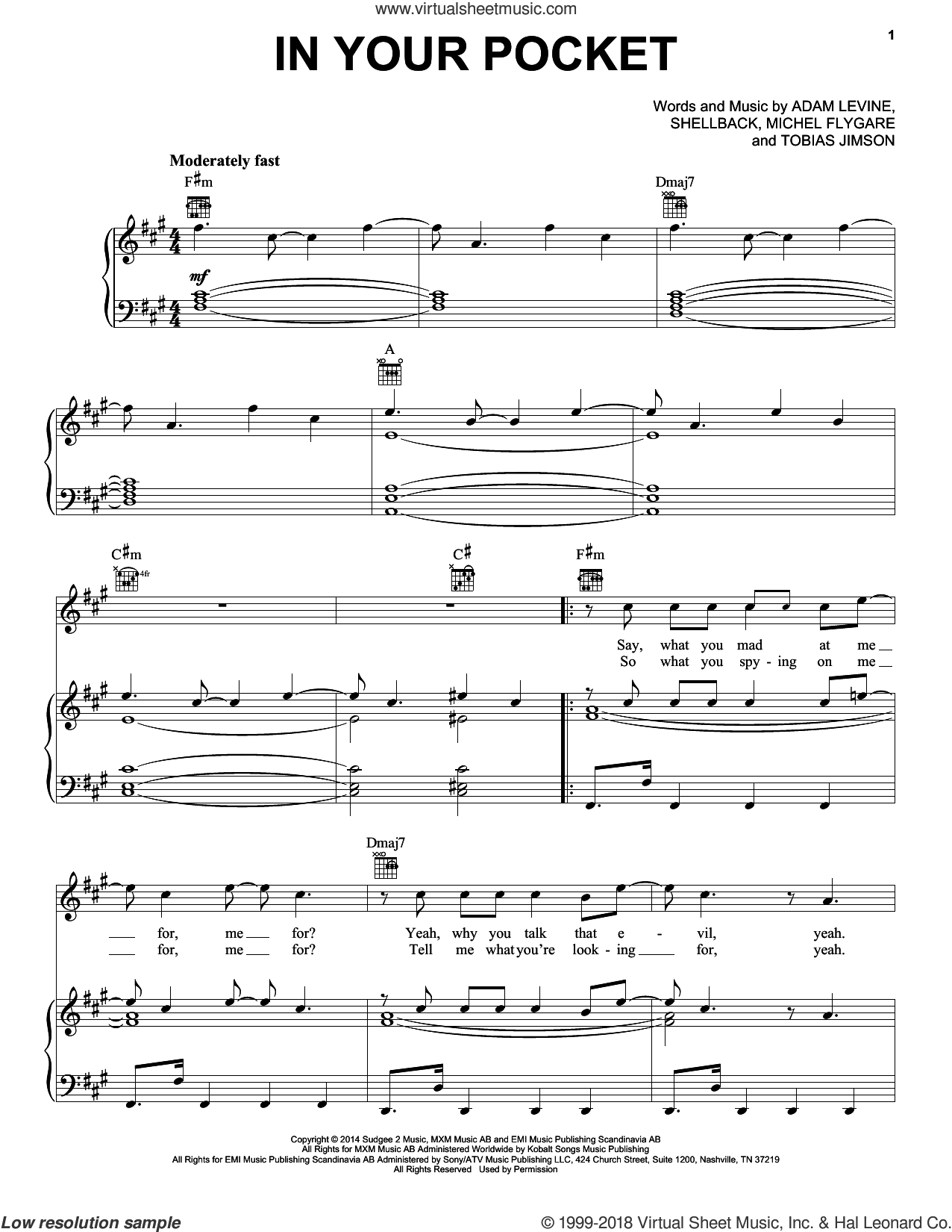 In Your Pocket sheet music for voice, piano or guitar (PDF)