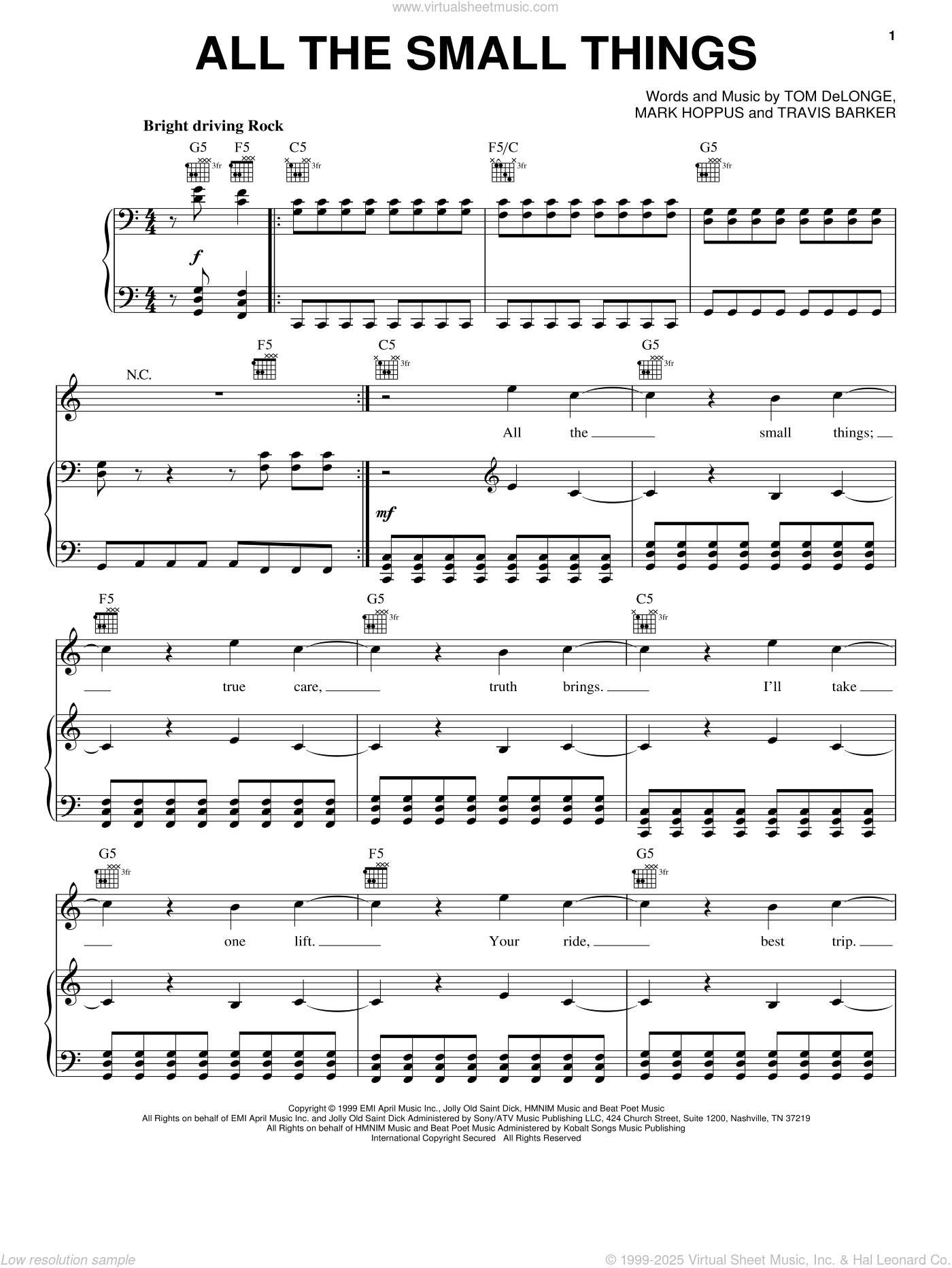 All The Small Things sheet music for voice, piano or guitar (PDF)