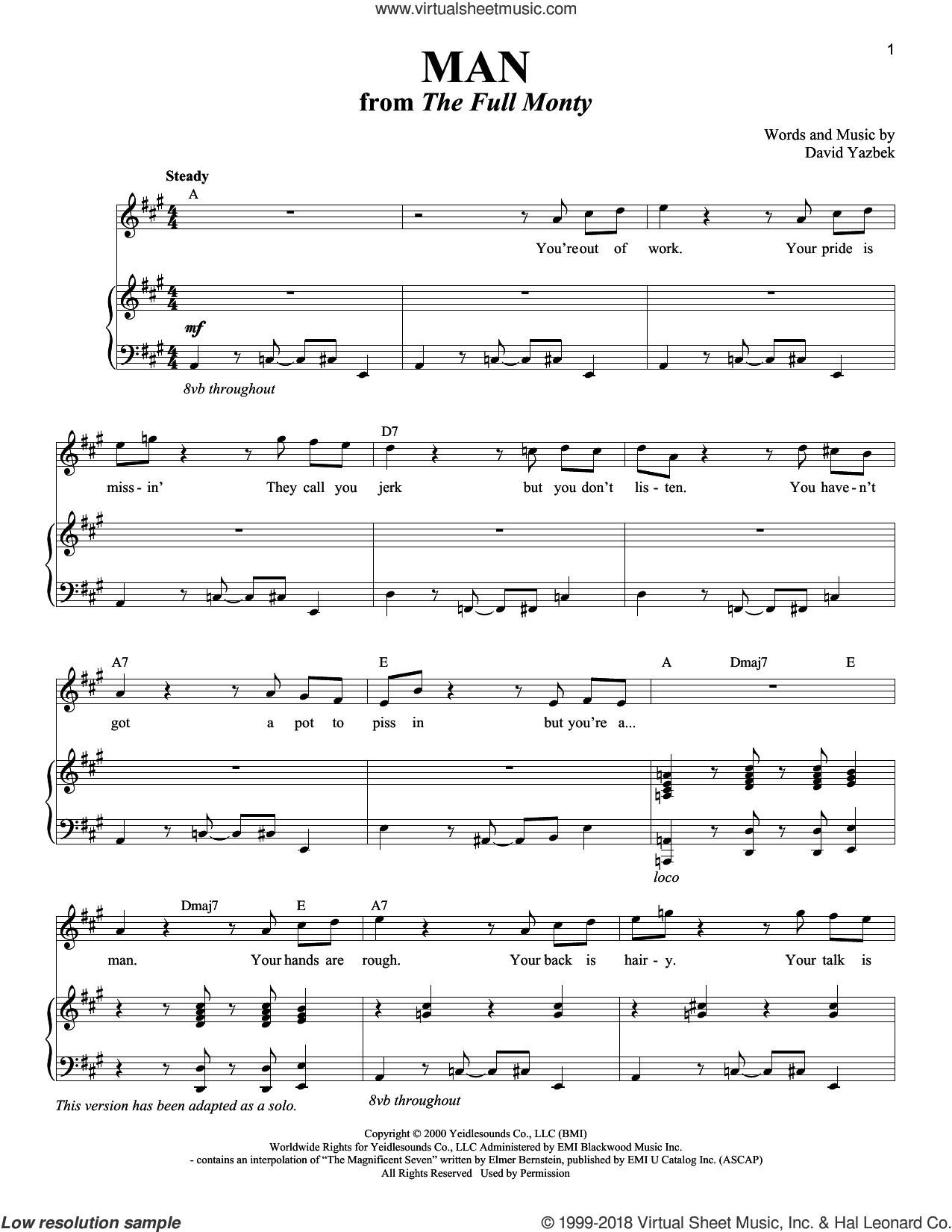 Man (from The Full Monty) sheet music for voice and piano (PDF)