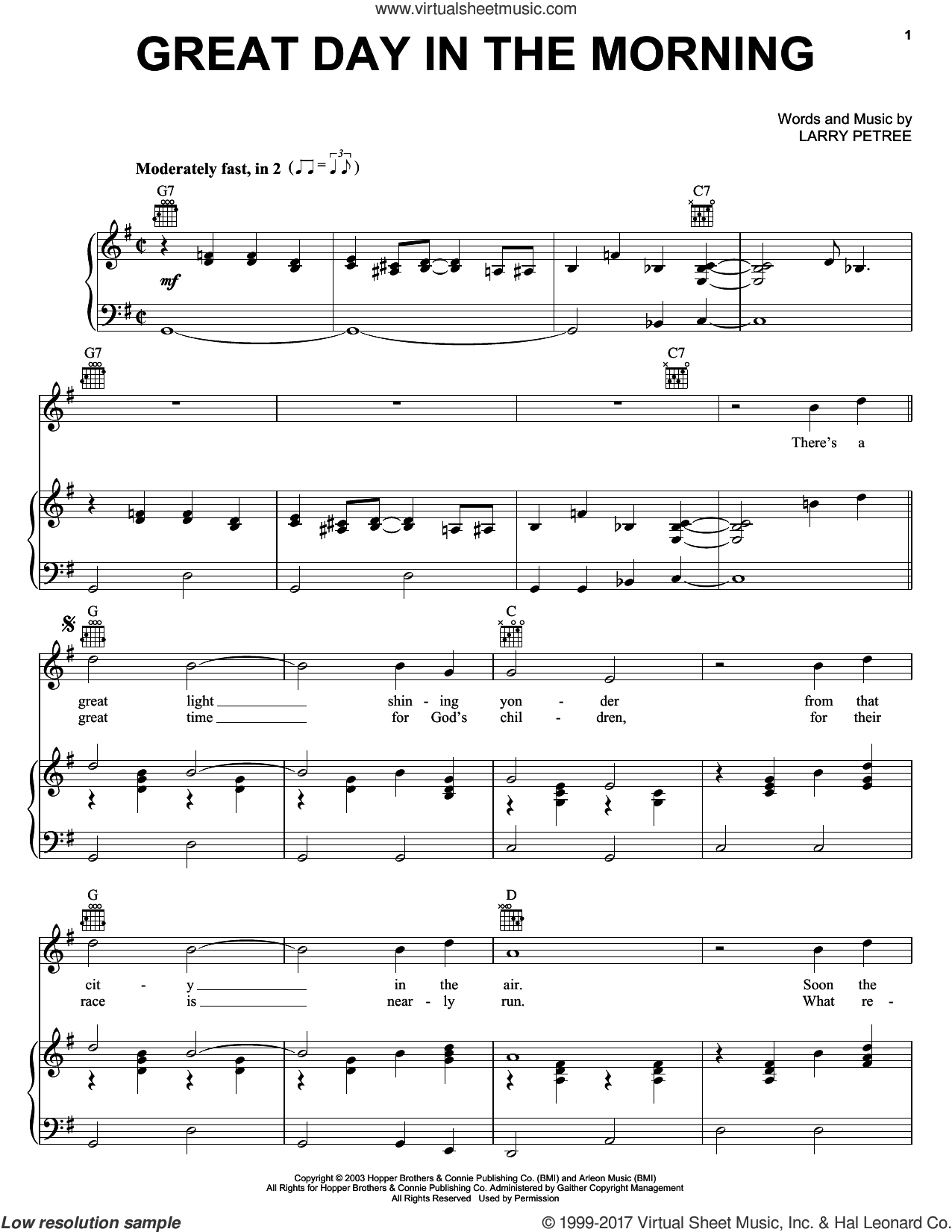 Great Day In the Morning sheet music for voice, piano or guitar