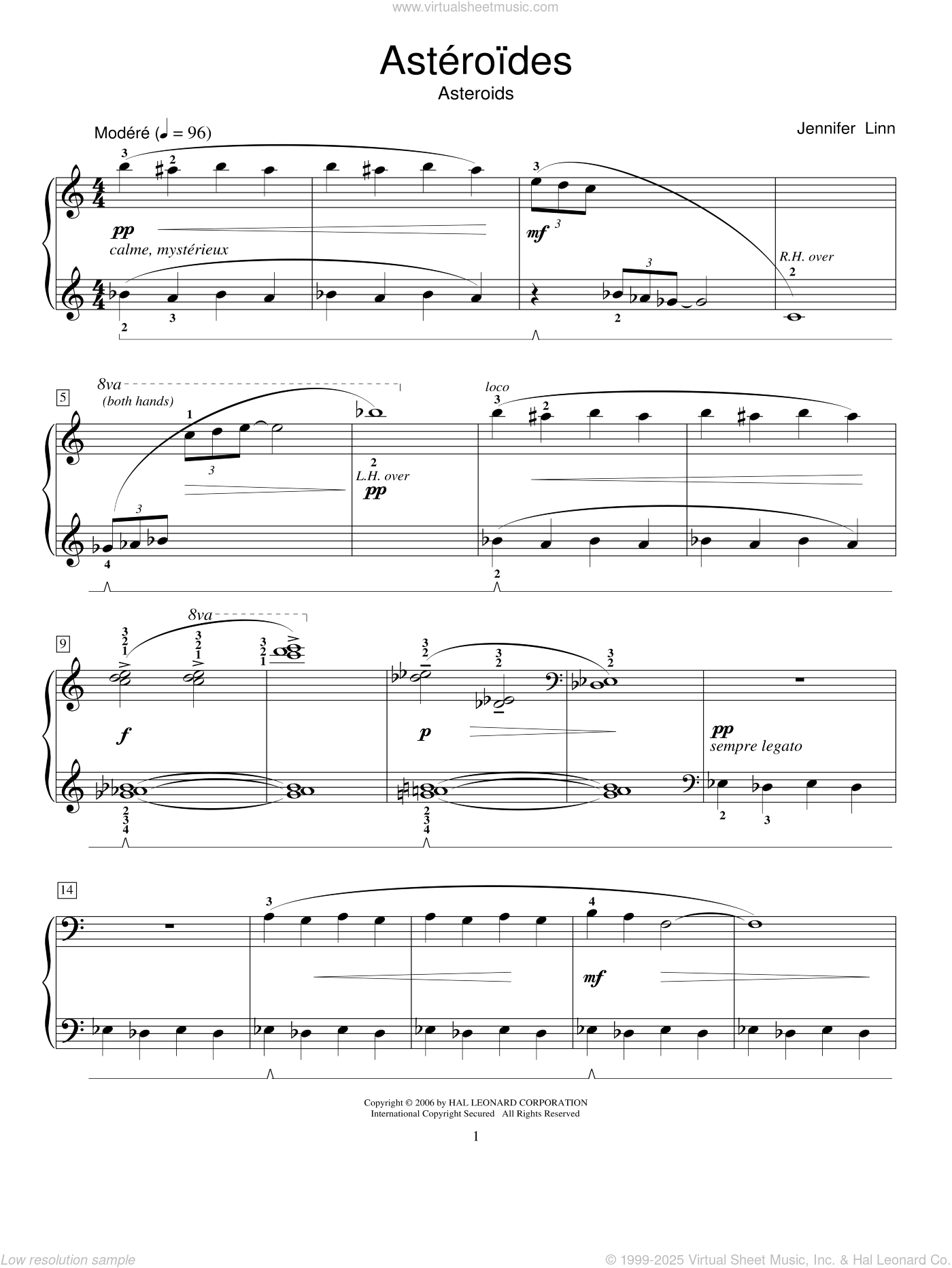 Asteroides (Asteroids) sheet music for piano solo (elementary)