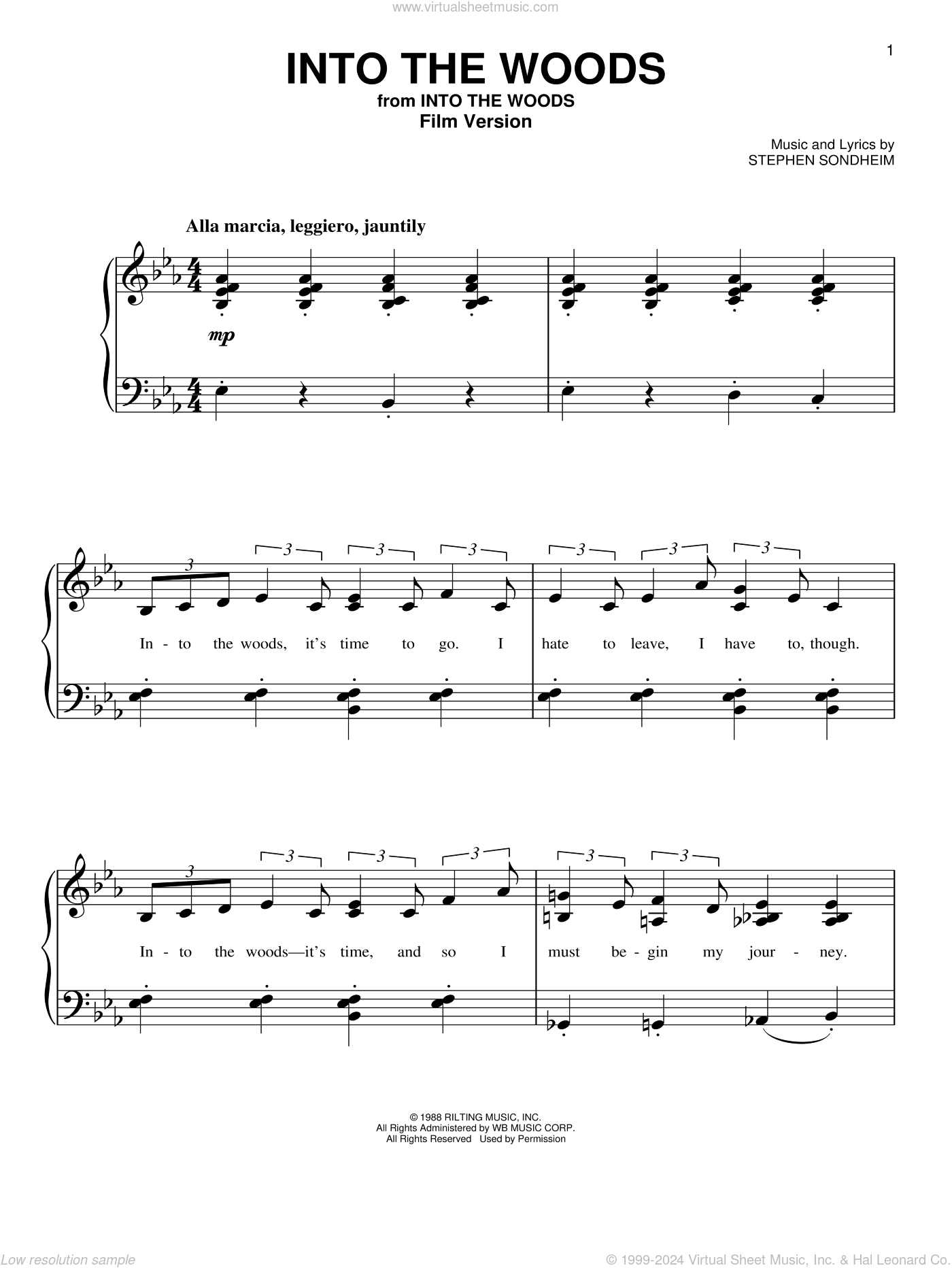 Into The Woods (Film Version) sheet music for piano solo (PDF)