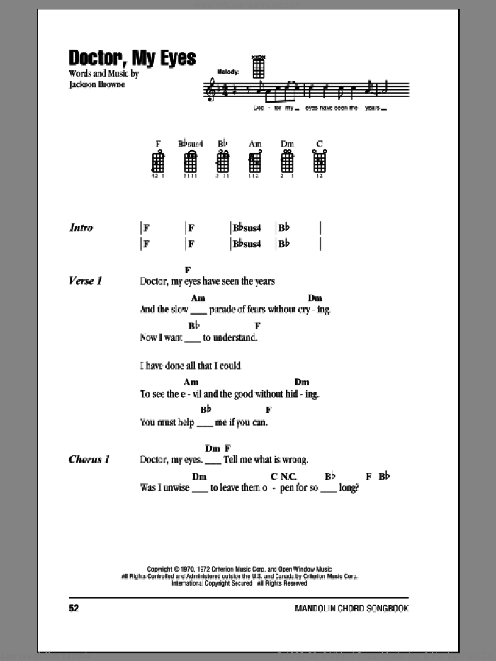 Doctor, My Eyes sheet music for mandolin (chords only) (PDF)