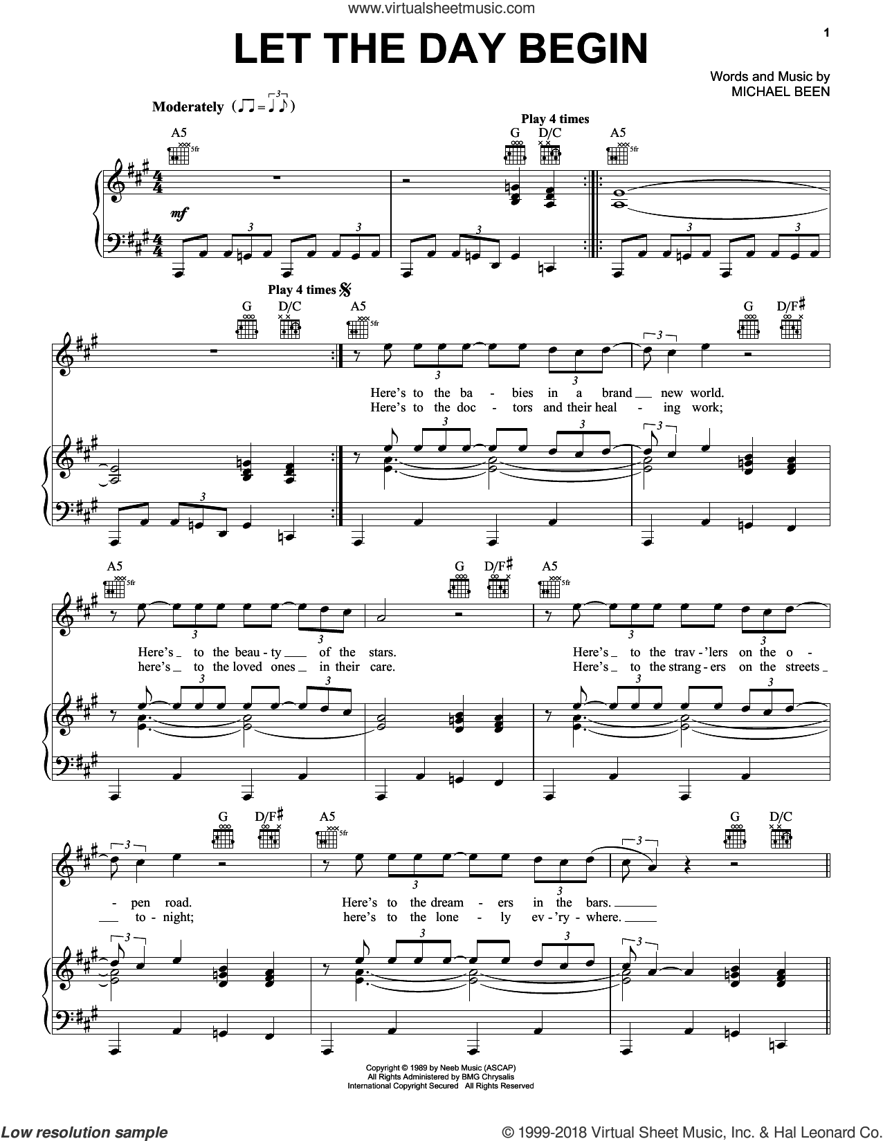 Let The Day Begin sheet music for voice, piano or guitar (PDF)