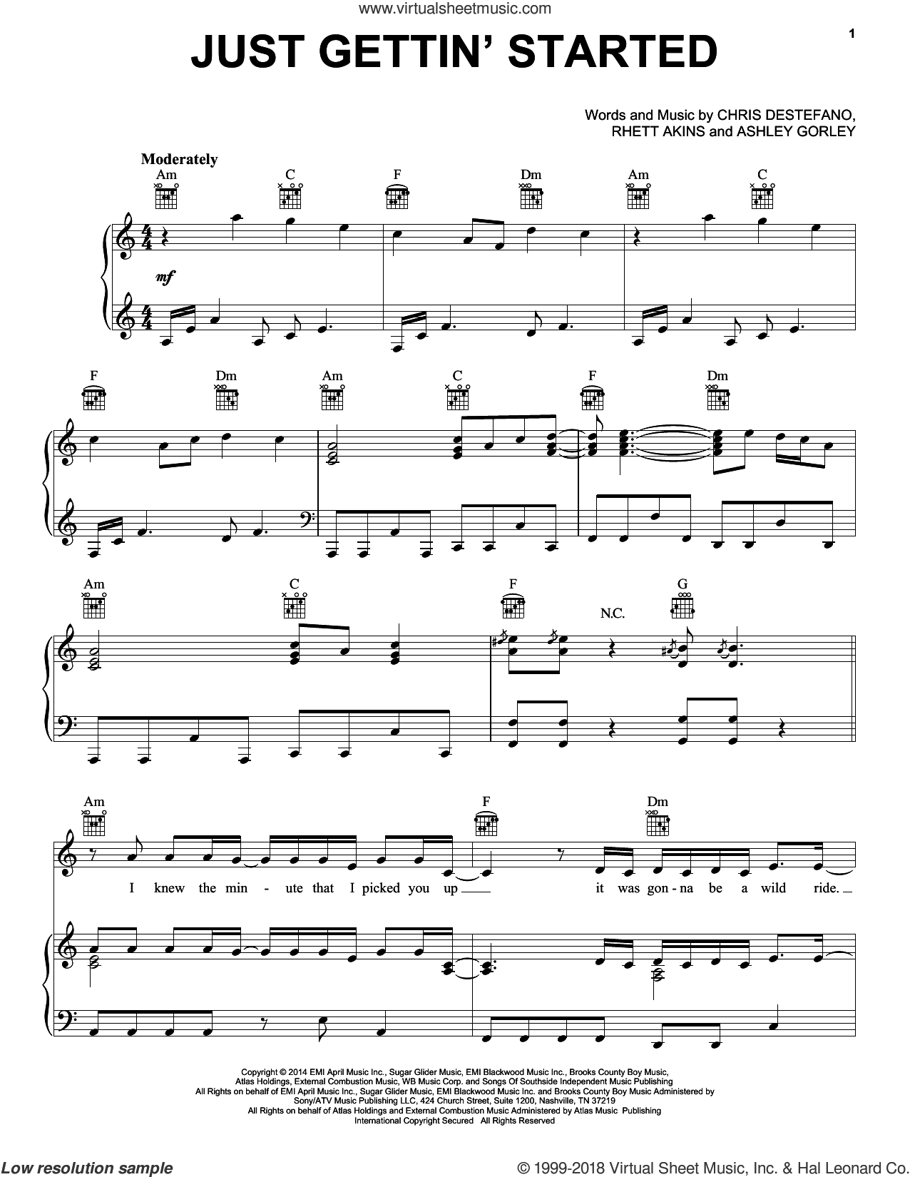 Just Gettin' Started sheet music for voice, piano or guitar (PDF)