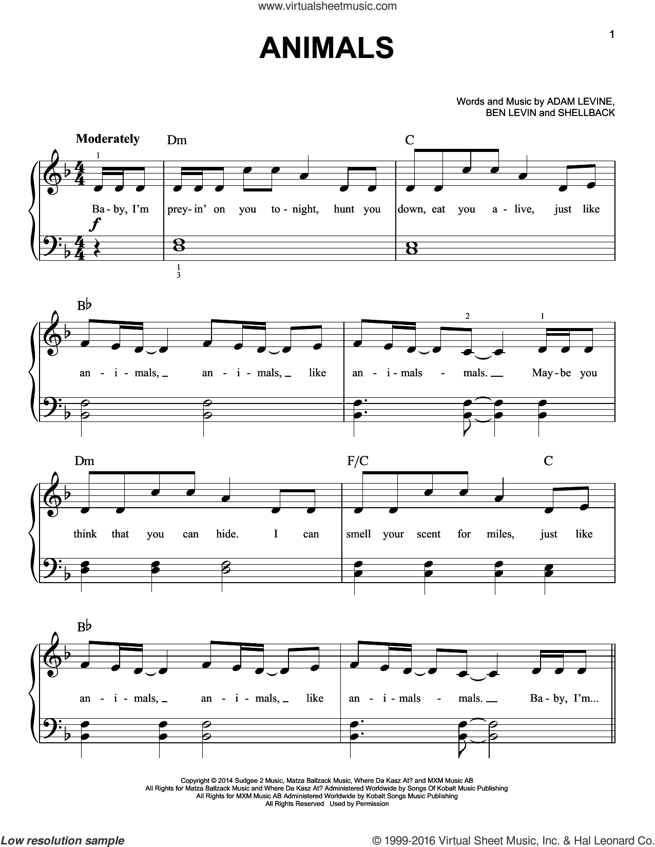Animals sheet music for piano solo (PDF-interactive)