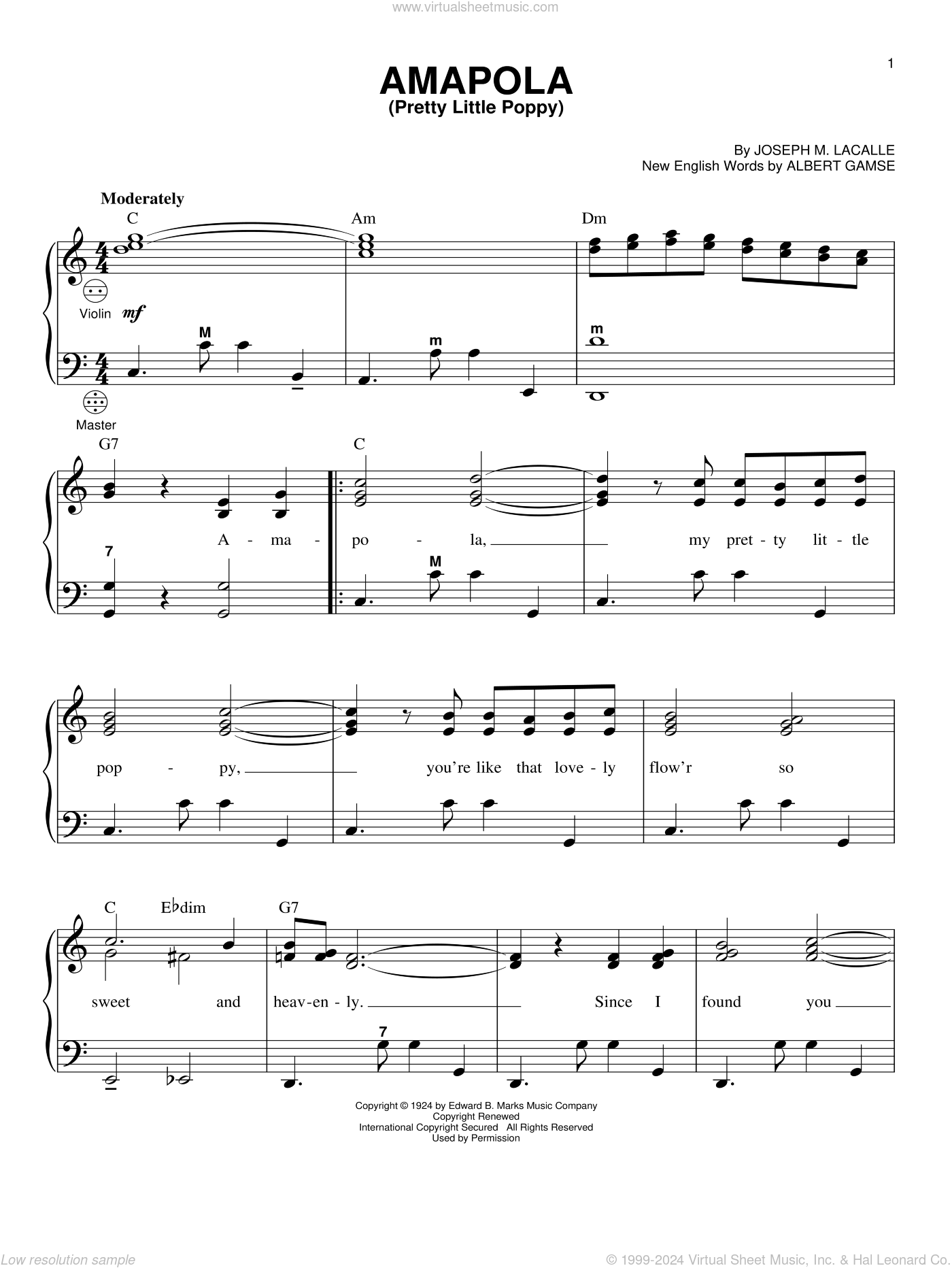 Amapola (Pretty Little Poppy) sheet music for accordion (PDF)