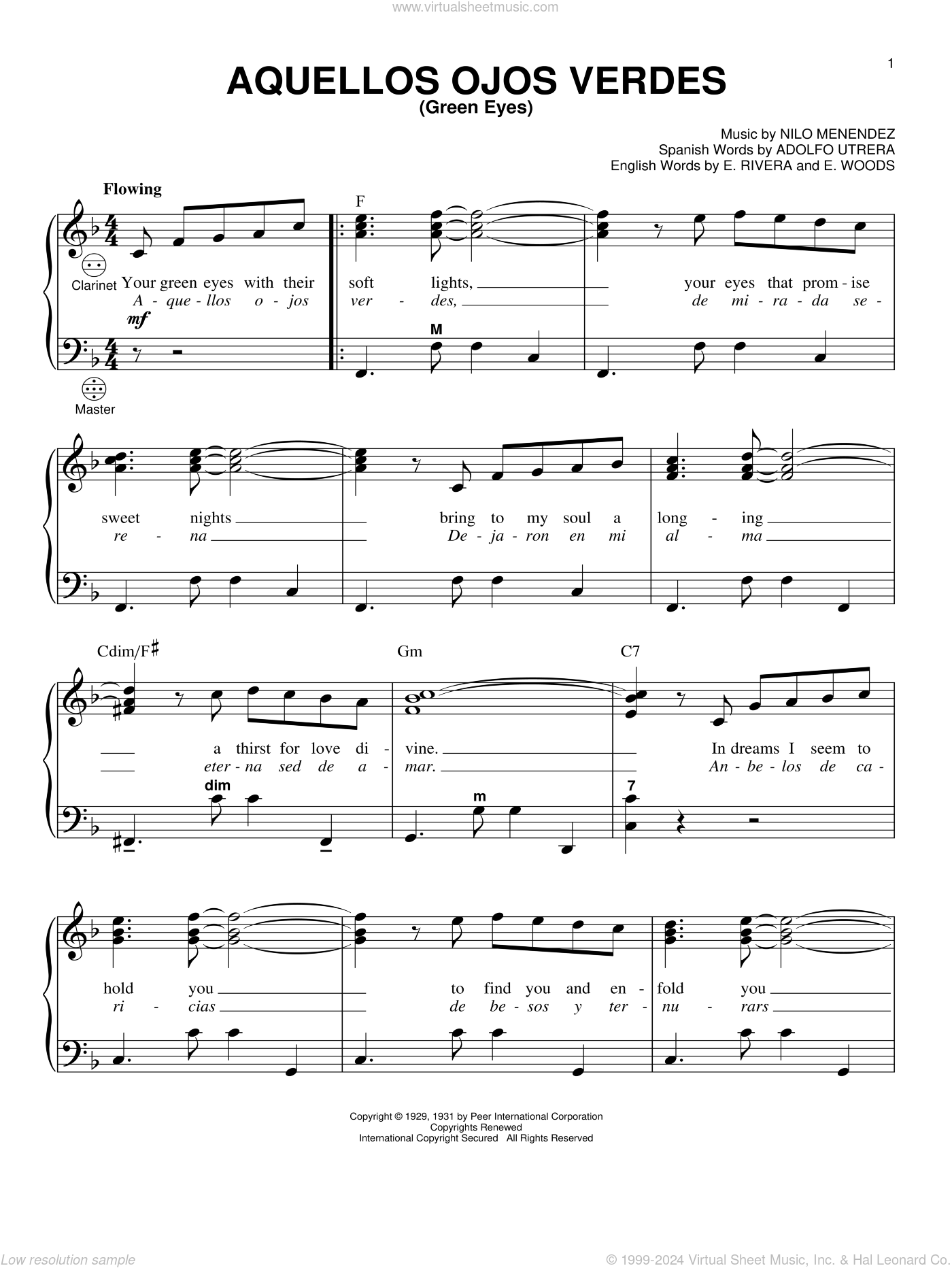 Aquellos Ojos Verdes (Green Eyes) sheet music for accordion v2