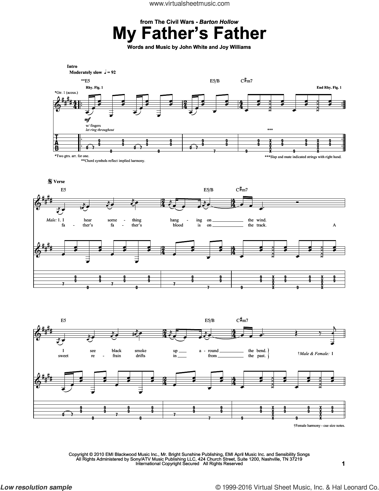 My Father's Father sheet music for guitar (tablature) (PDF)
