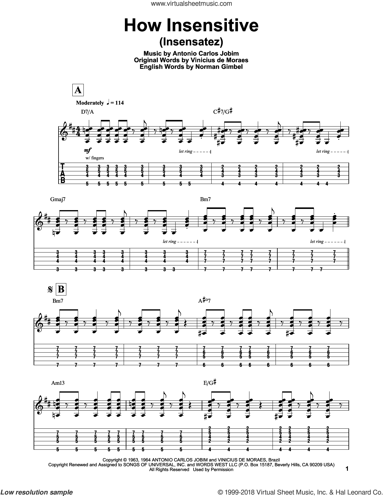 How Insensitive (Insensatez) sheet music for guitar (tablature, play-along)
