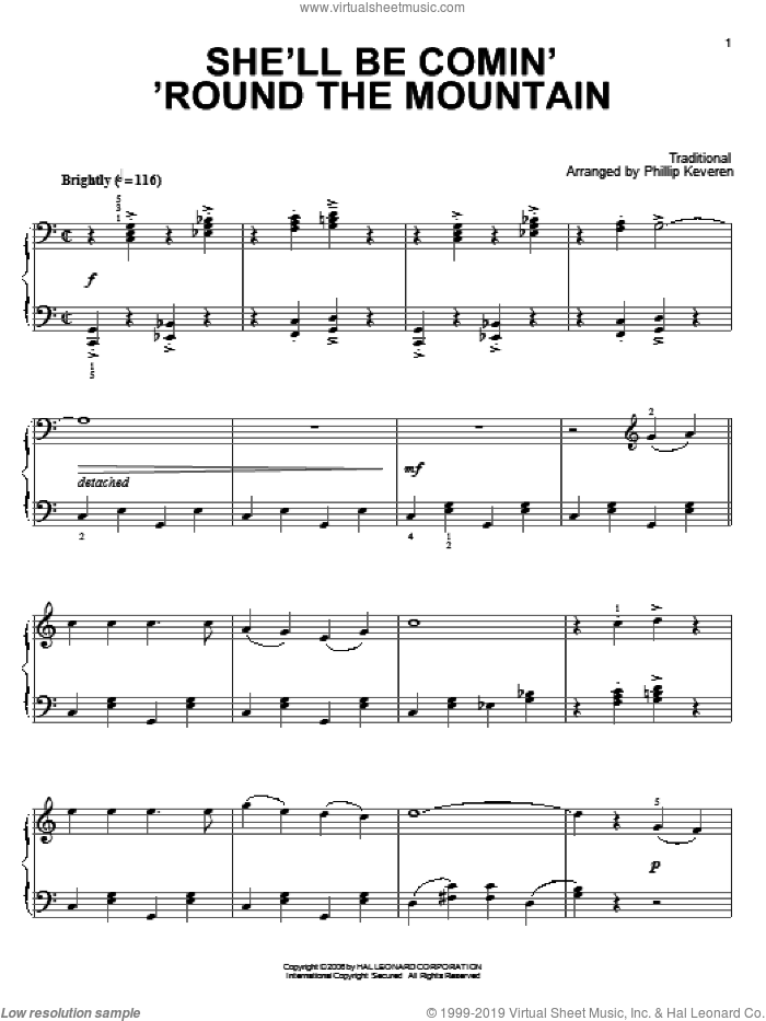 She'll Be Comin' 'Round The Mountain (arr. Phillip Keveren) sheet music (intermediate) for piano ...