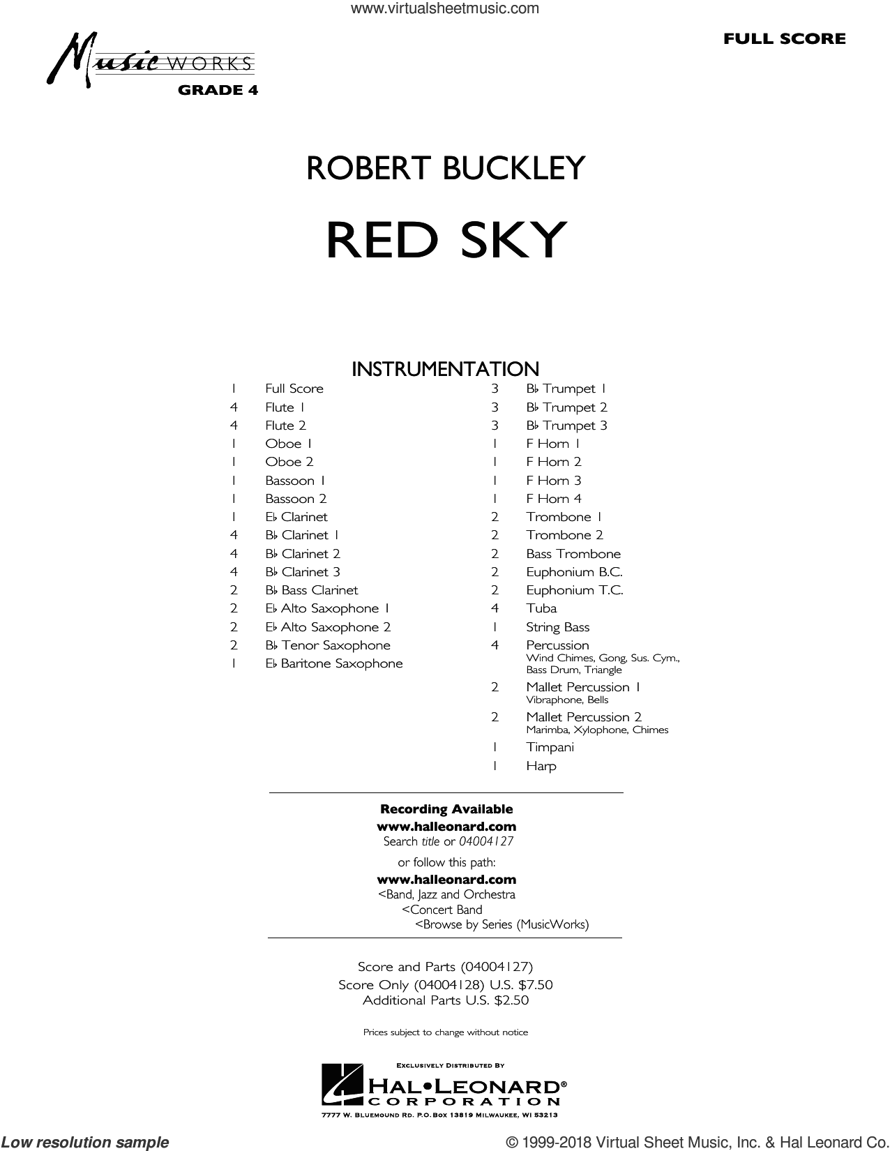 Red Sky sheet music (complete collection) for concert band (PDF)