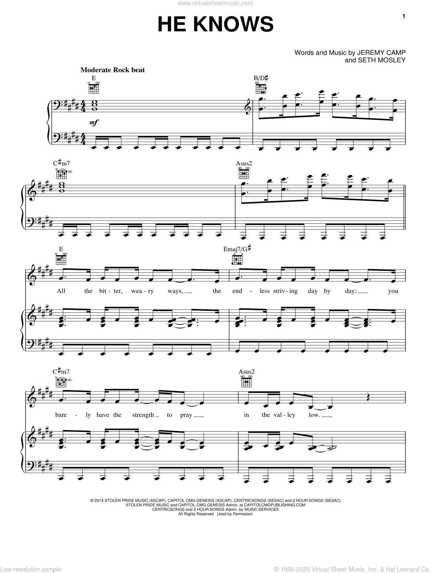 He Knows sheet music for voice, piano or guitar (PDF-interactive)