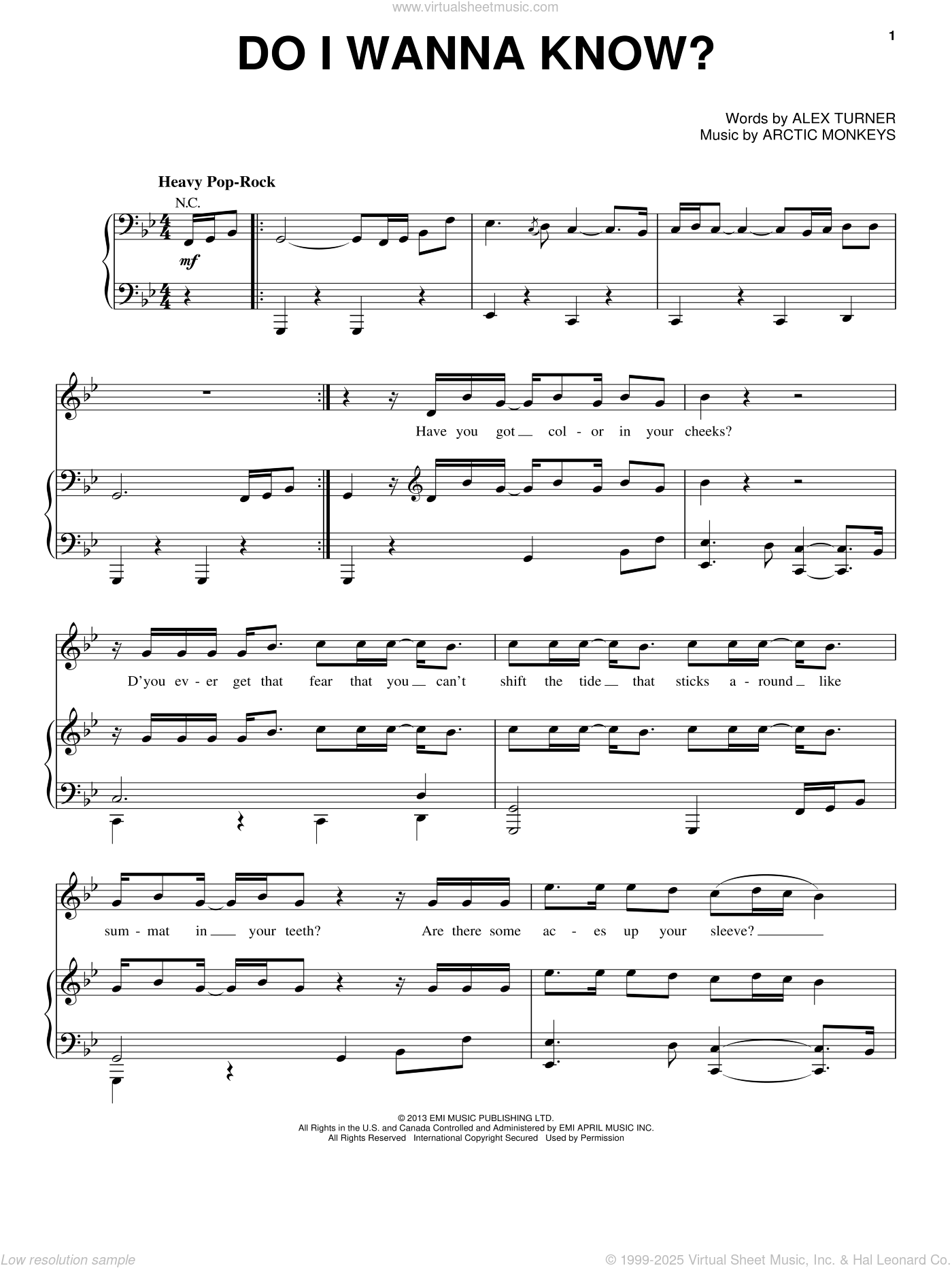 Do I Wanna Know? sheet music for voice, piano or guitar (PDF)