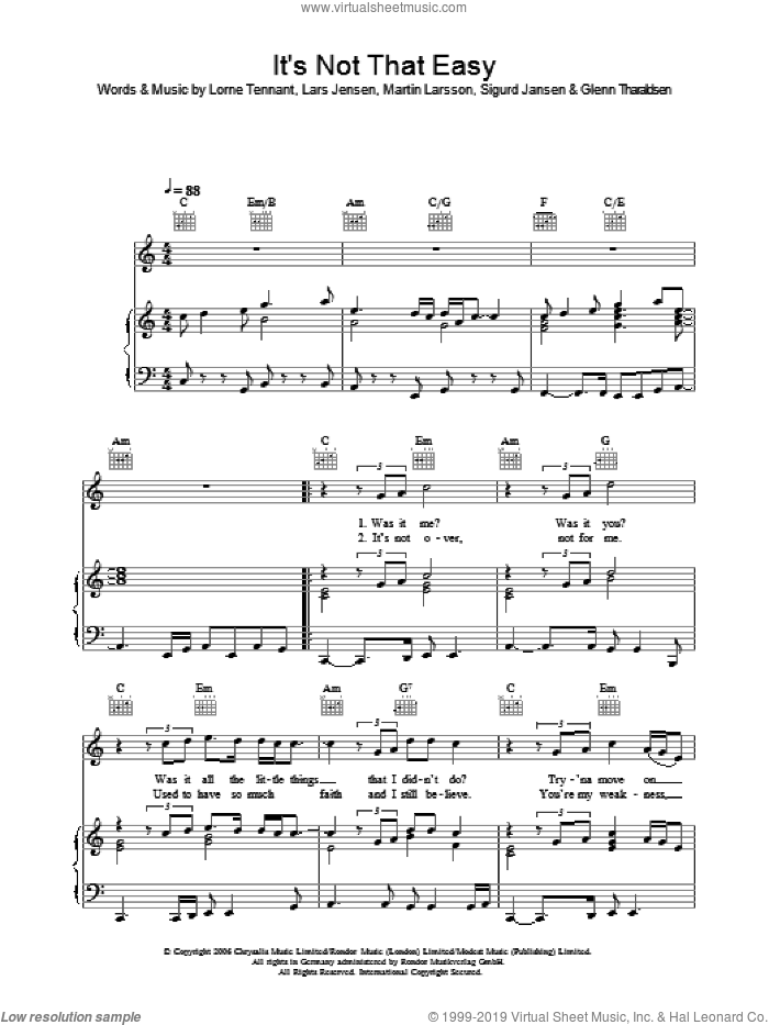 It's Not That Easy sheet music for voice, piano or guitar (PDF)