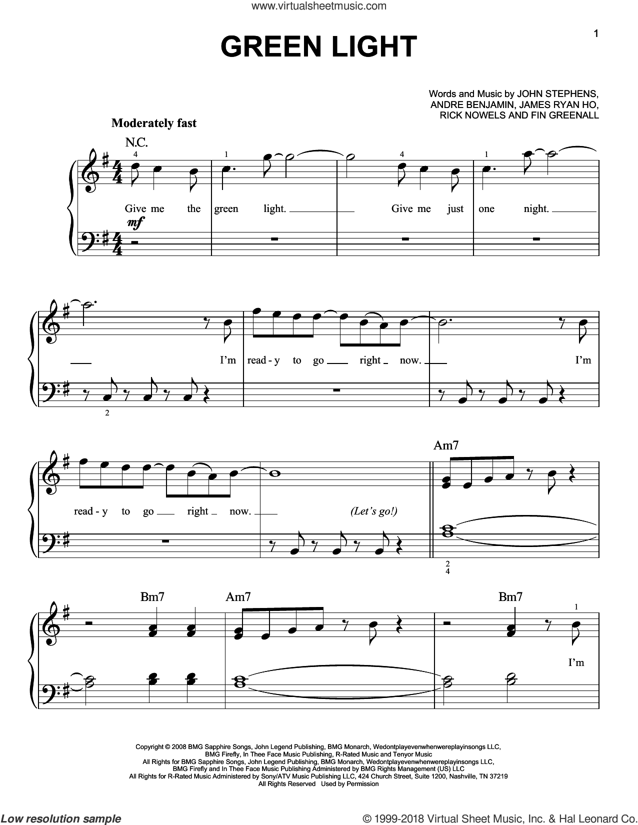Green Light sheet music for piano solo (PDF-interactive)