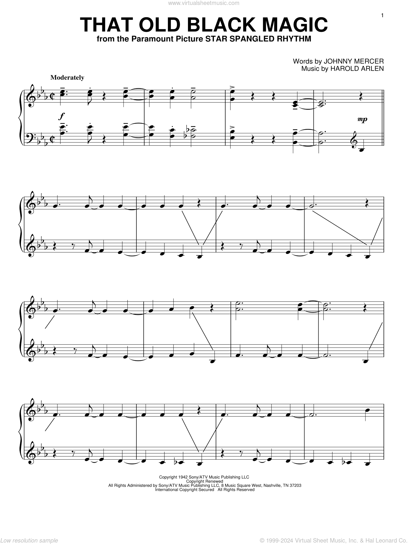 Johnny Mercer: That Old Black Magic sheet music for piano solo